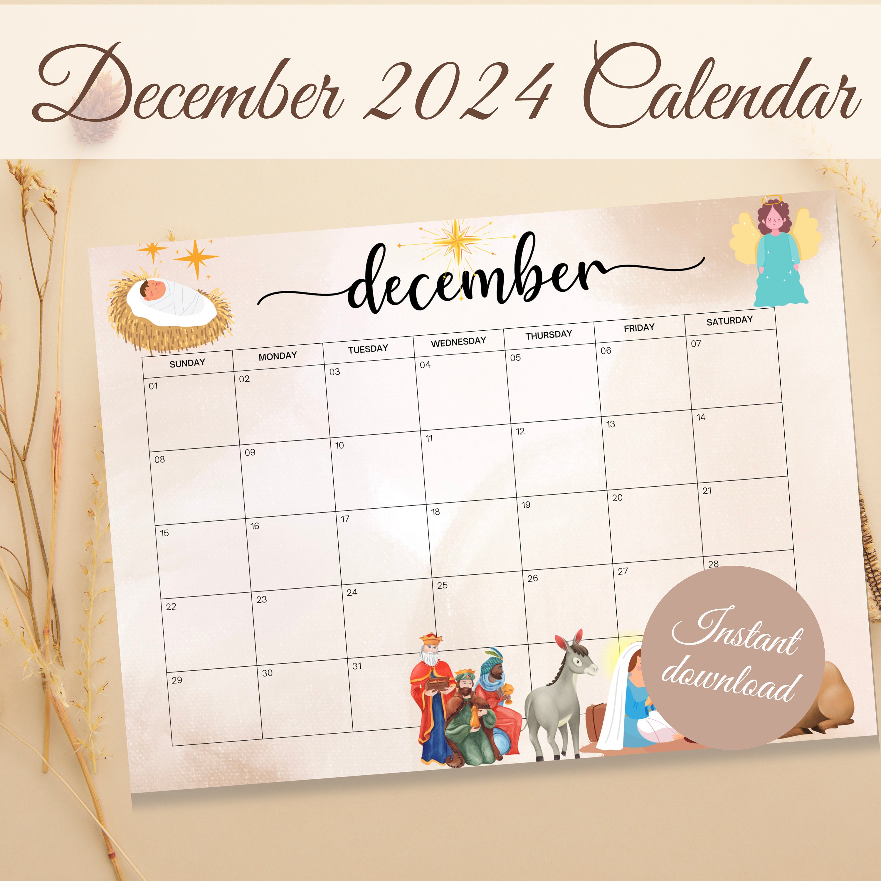 December 2024 Calendar Printable Kids Calendar 2024 Monthly Planner Kid ...