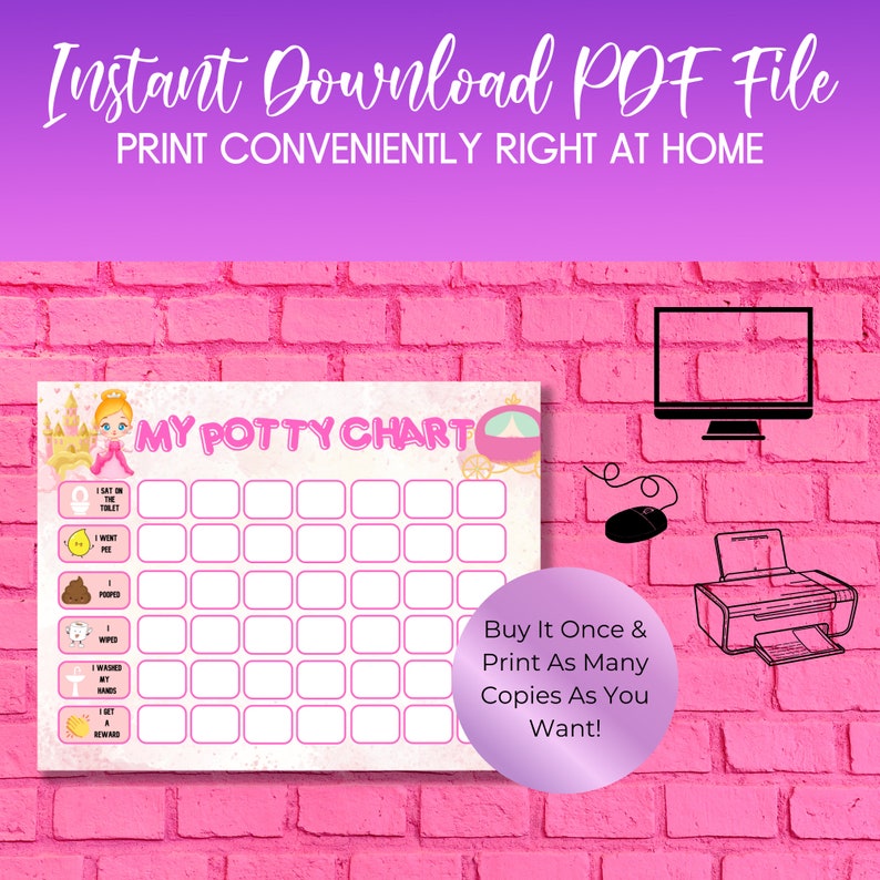 Printable Kids Potty Chart for Girls Potty Chart Princess Toddler Potty ...