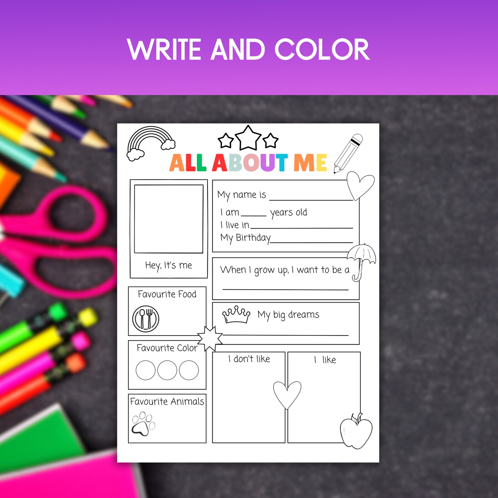 All About Me Preschool 1st Day of School All About Me School Days Back ...