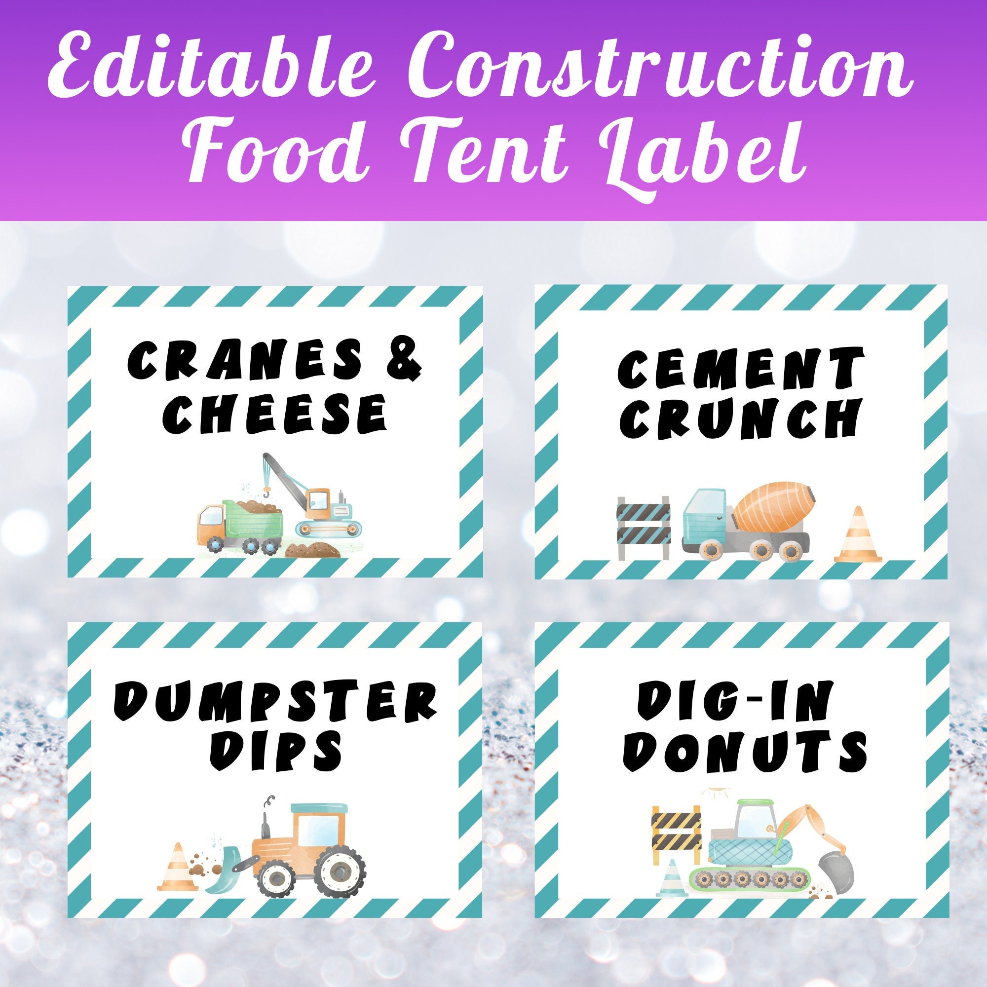 Editable Construction Food Tent Construction Food Labels Place Cards ...