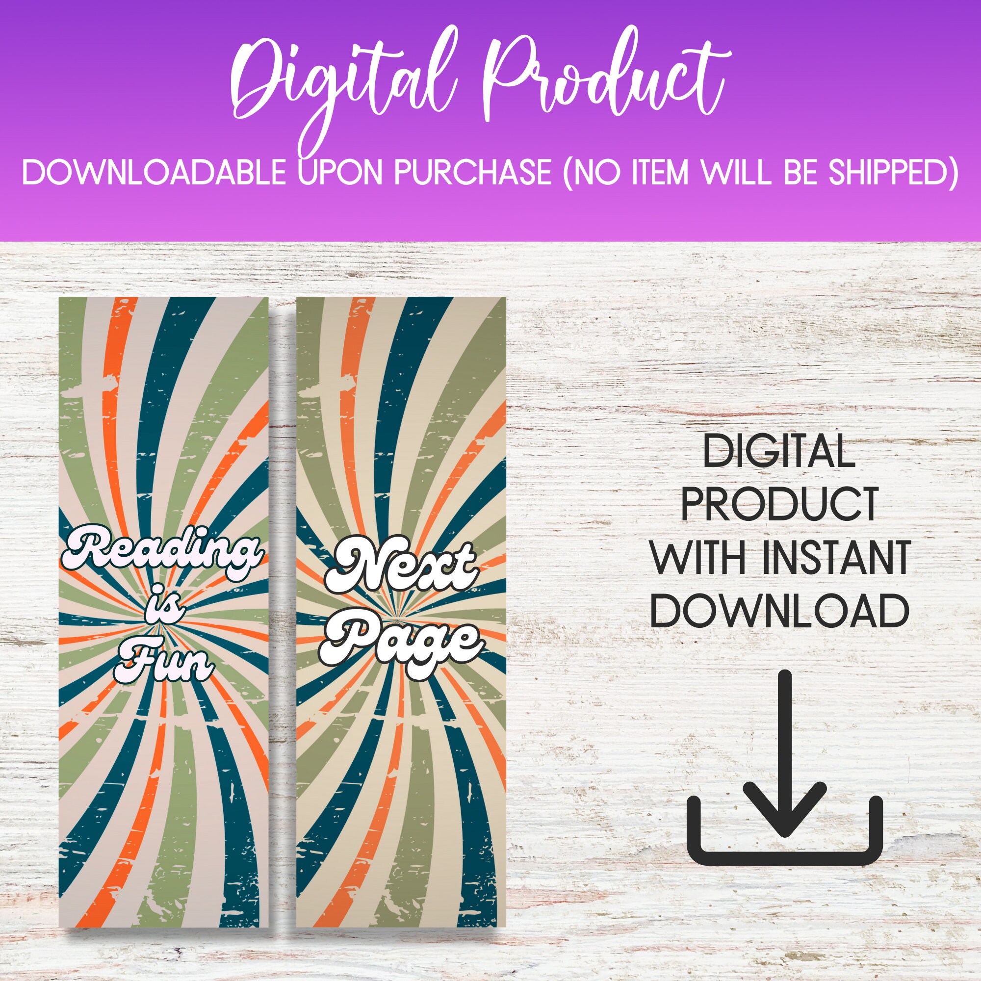 Printable Retro Bookmark Groovy Bookmark Vintage Bookmarks Bookworm ...