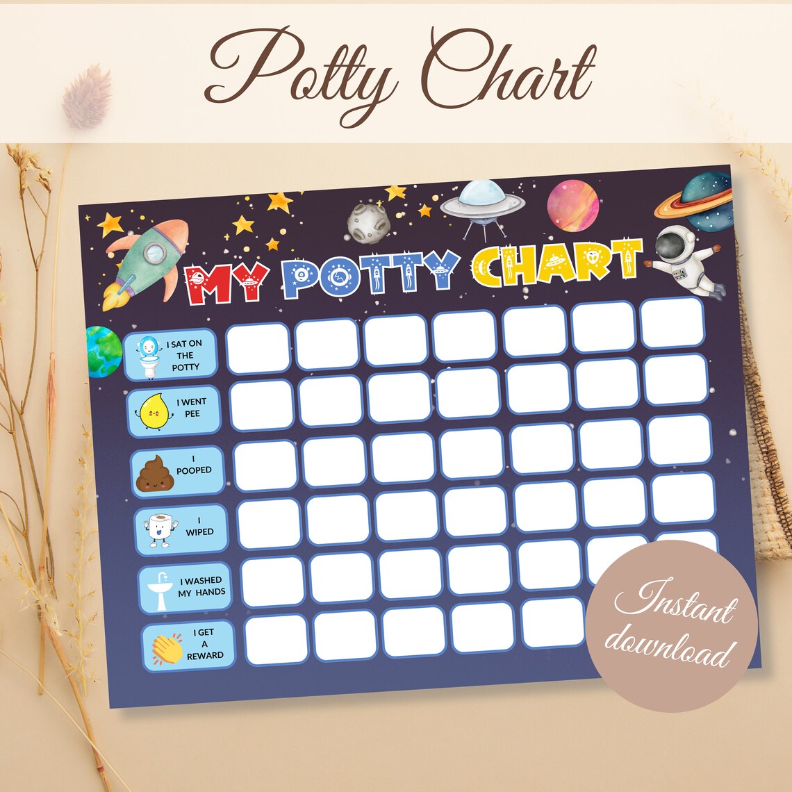 Space Potty Chart for Girls Boys Toilet Training Chart Kids Potty Chart ...