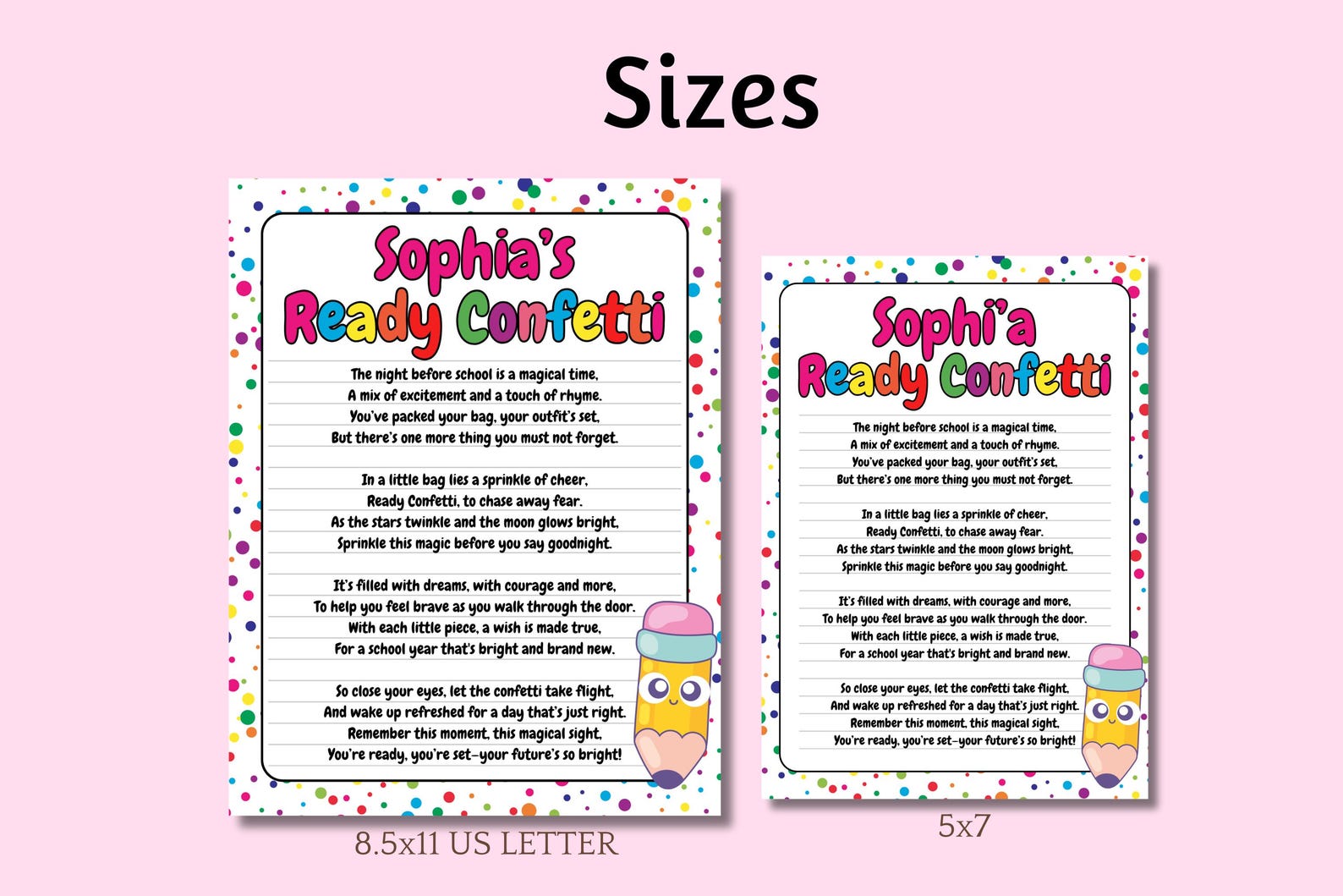 Editable Ready Confetti First Day of School Printable Poem Night Before ...