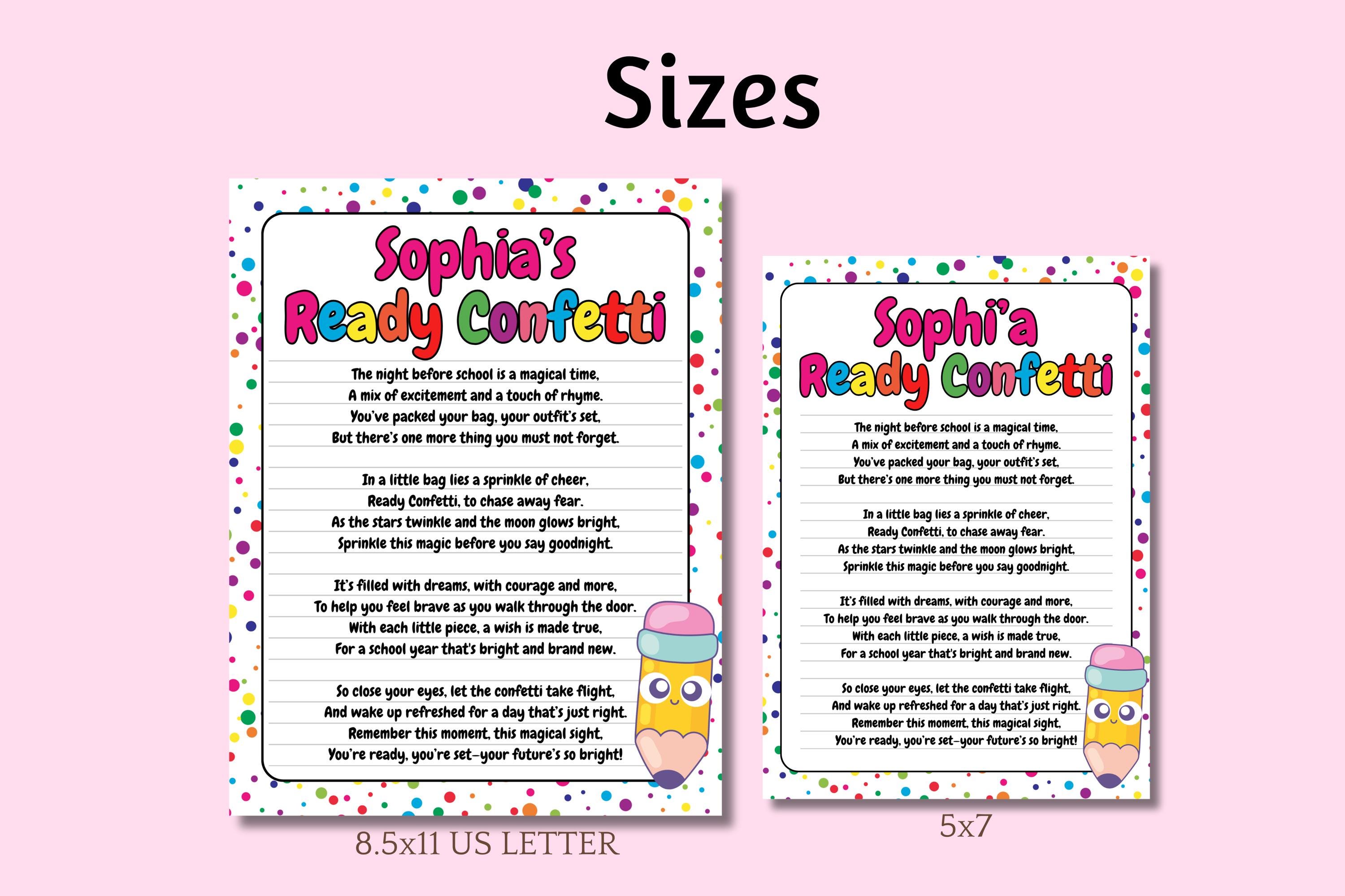 Editable Ready Confetti First Day of School Printable Poem Night Before ...