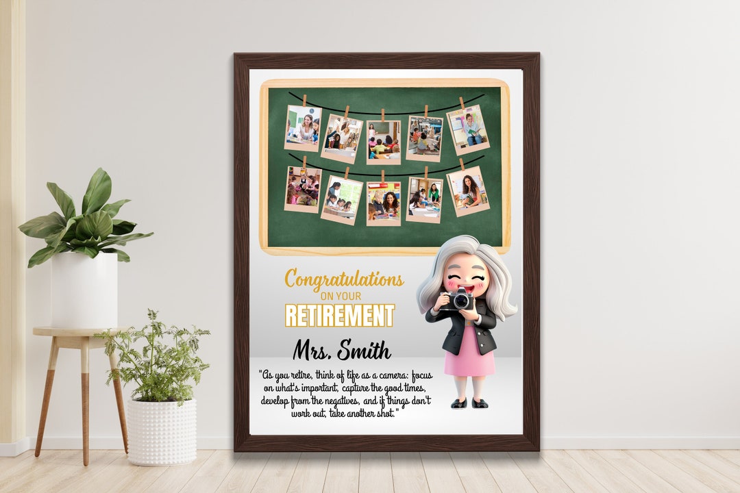 Retirement Teacher Photo Custom Editable Appreciation Gift Cartoon ...