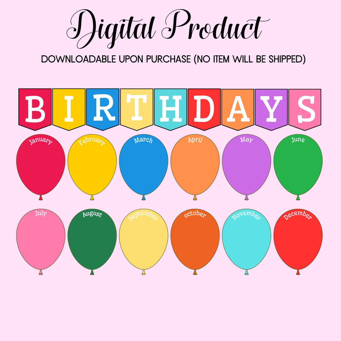 Birthday Bulletin Board Printable Rainbow Balloons Color Class Birthday ...