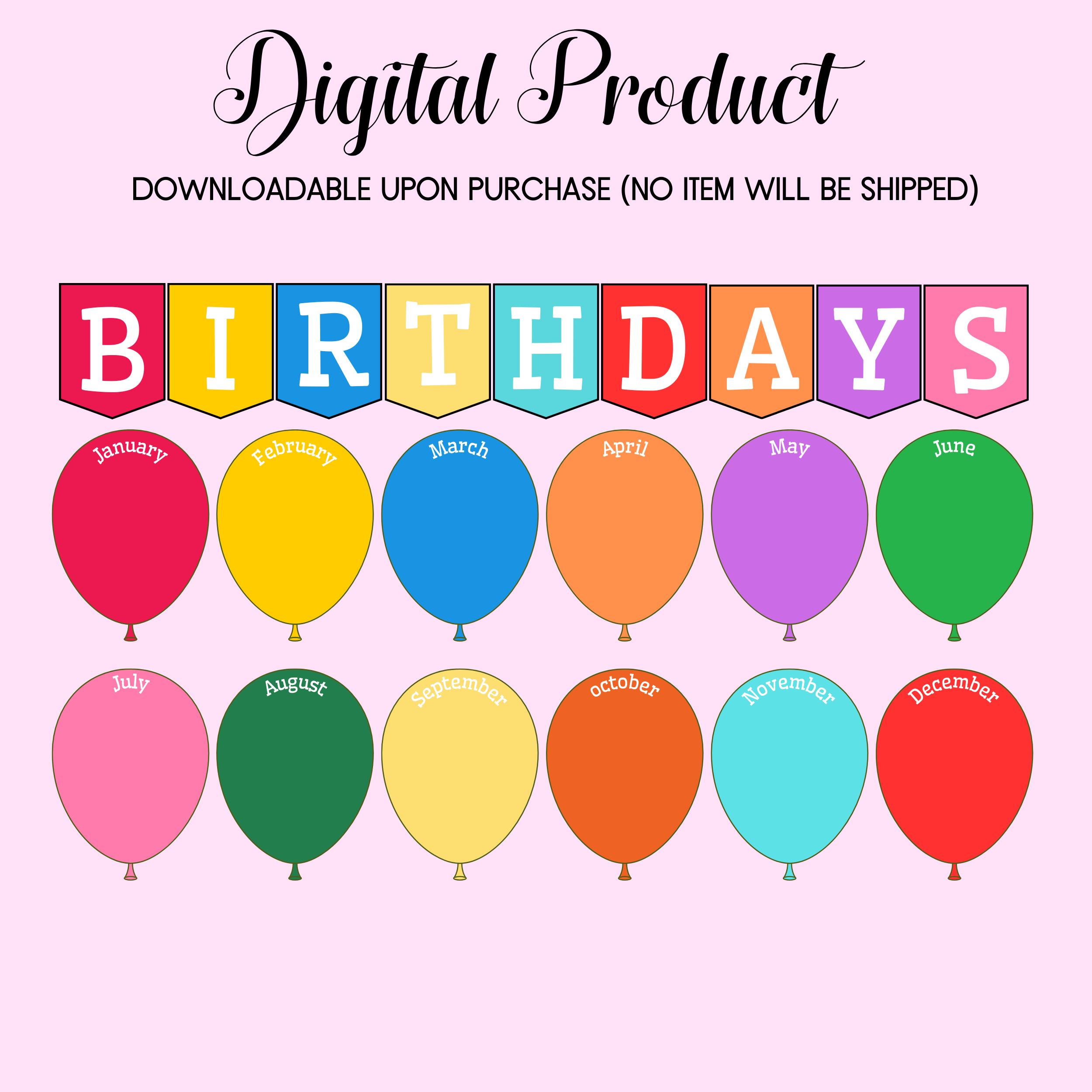 Birthday Bulletin Board Printable Rainbow Balloons Color Class Birthday ...