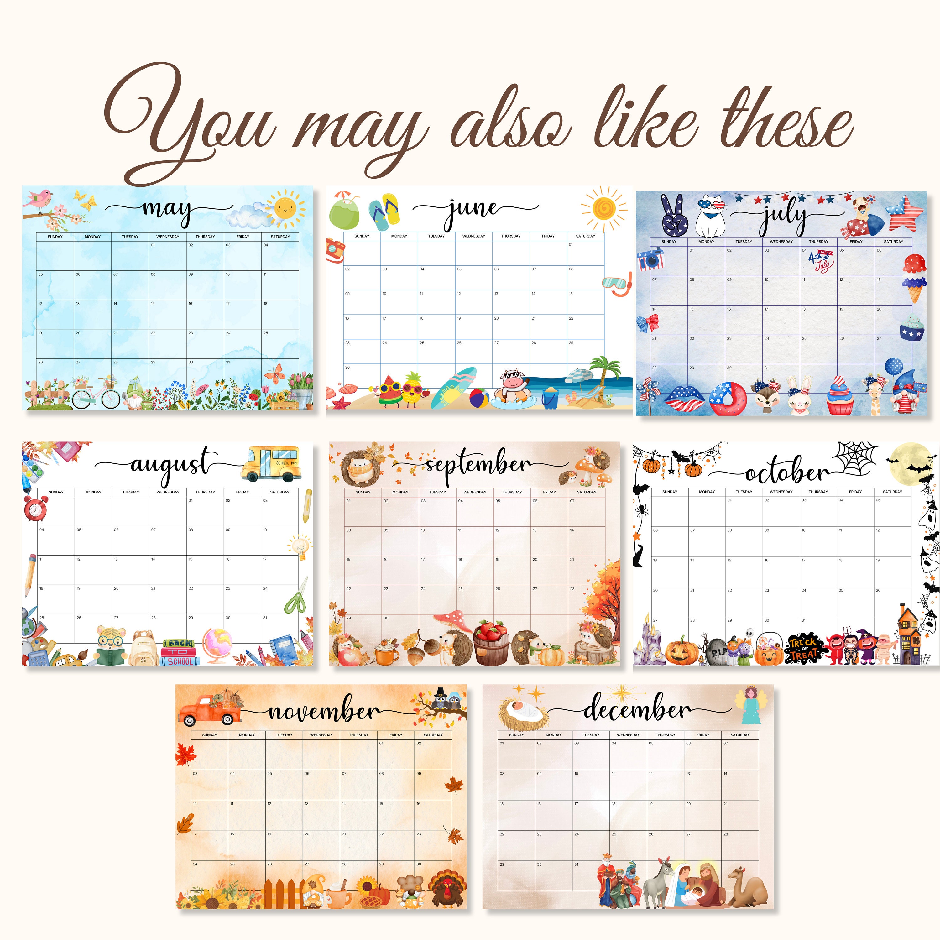 Printable Kids Calendar 2024 Santa Traditional Theme Wall Calendar ...