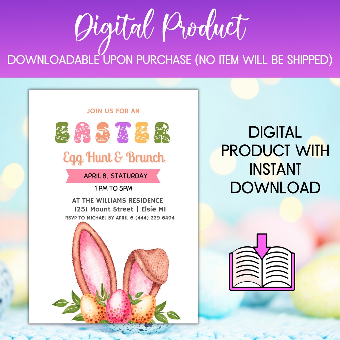 Editable Easter Egg Hunt Invitation Easter Party Invite Easter Egg ...
