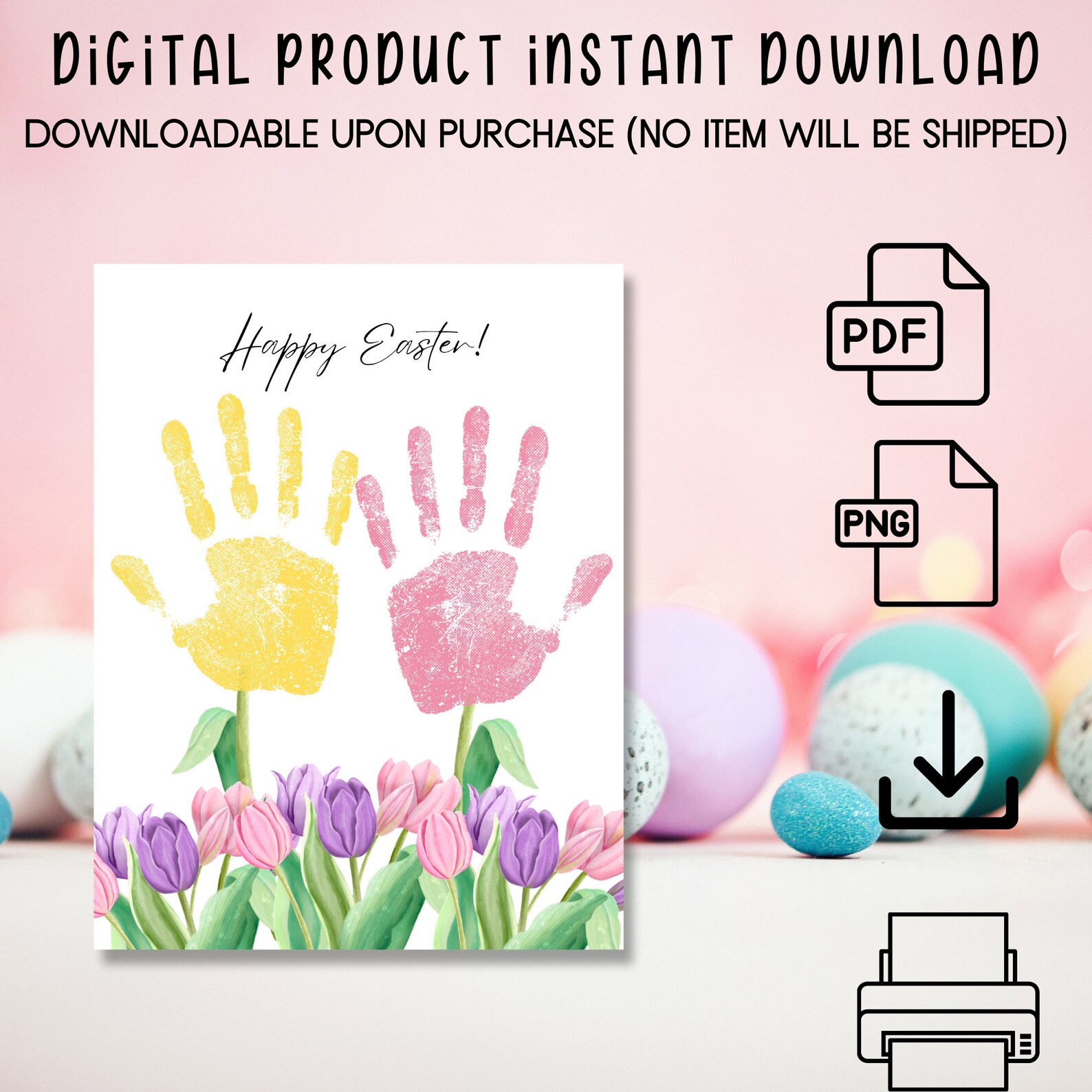 Easter Handprint Craft Tulip Art Printable Easter DIY Craft for Kids ...