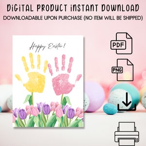 Easter Handprint Craft Tulip Art Printable Easter DIY Craft for Kids ...