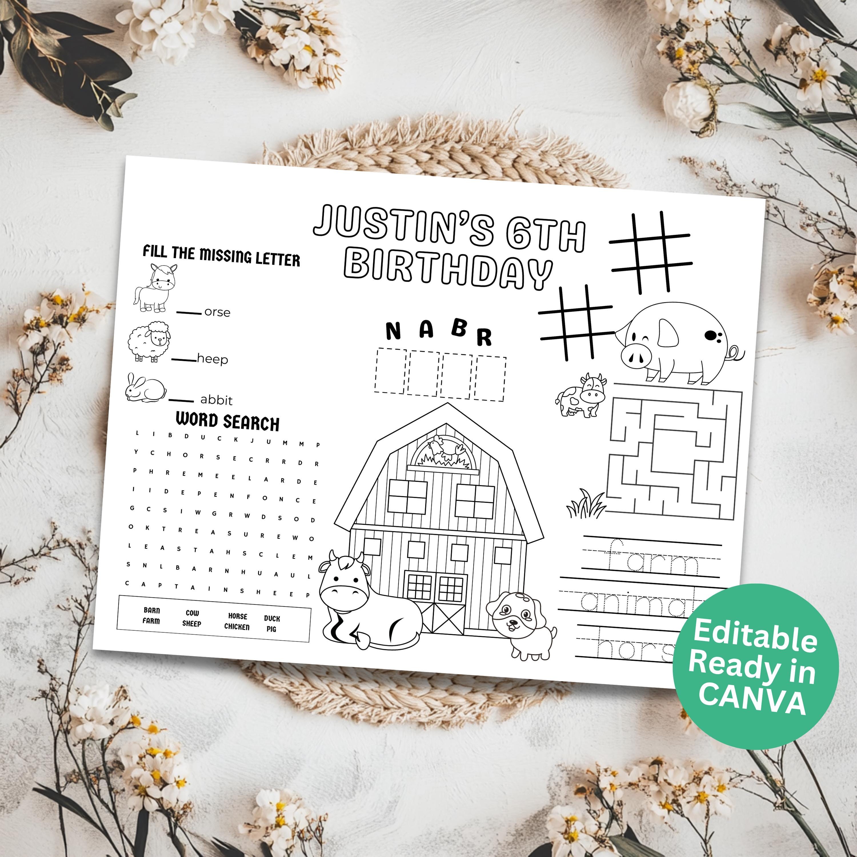Editable Farm Birthday Coloring Farm Coloring Page Farm Personalized ...
