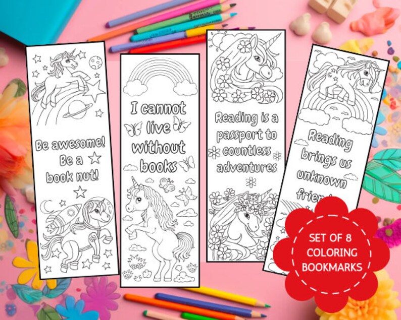 Unicorn Coloring Bookmarks Printable Unicorn Coloring Bookmarks for ...