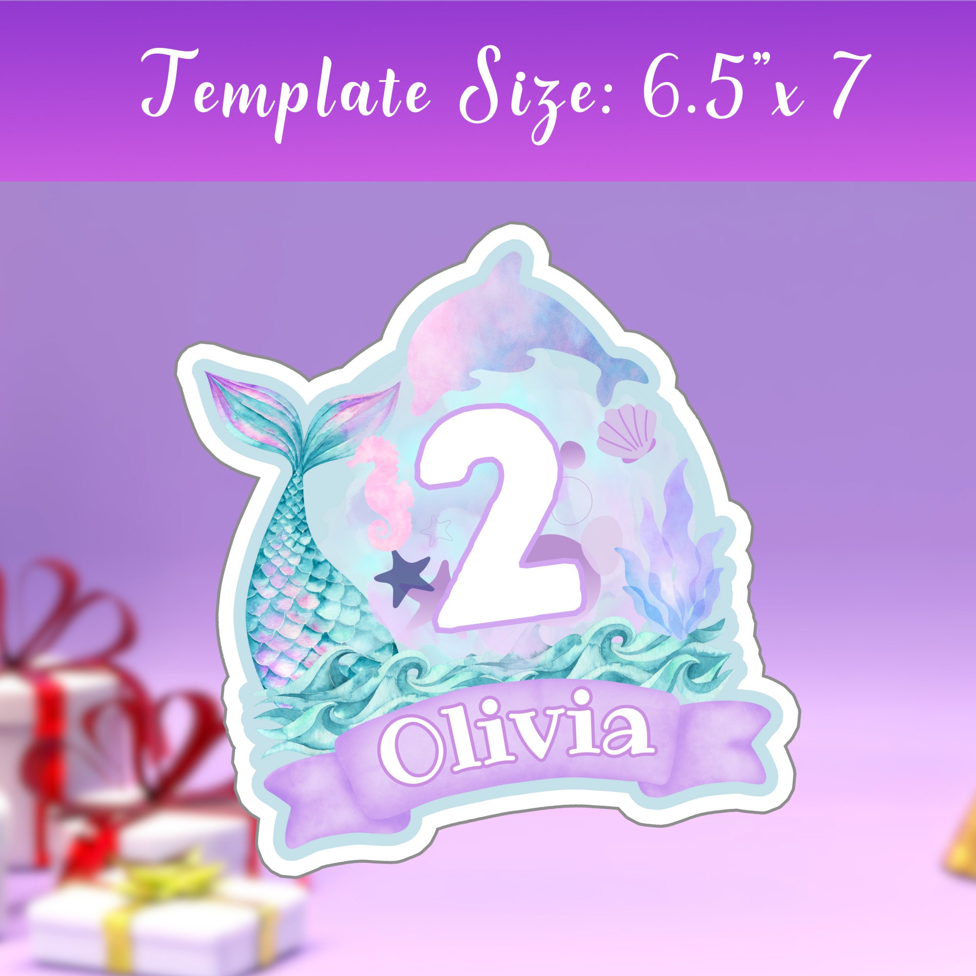 Mermaid Cake Topper Printable, Mermaid Cake Topper With Name, Mermaid ...