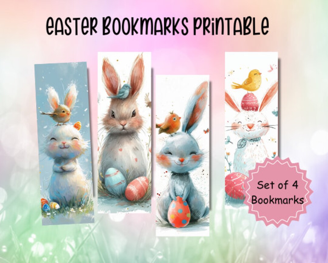 Kids Easter Bunny Bookmark Printable Set of 4 Easter Favor Easter Gift ...