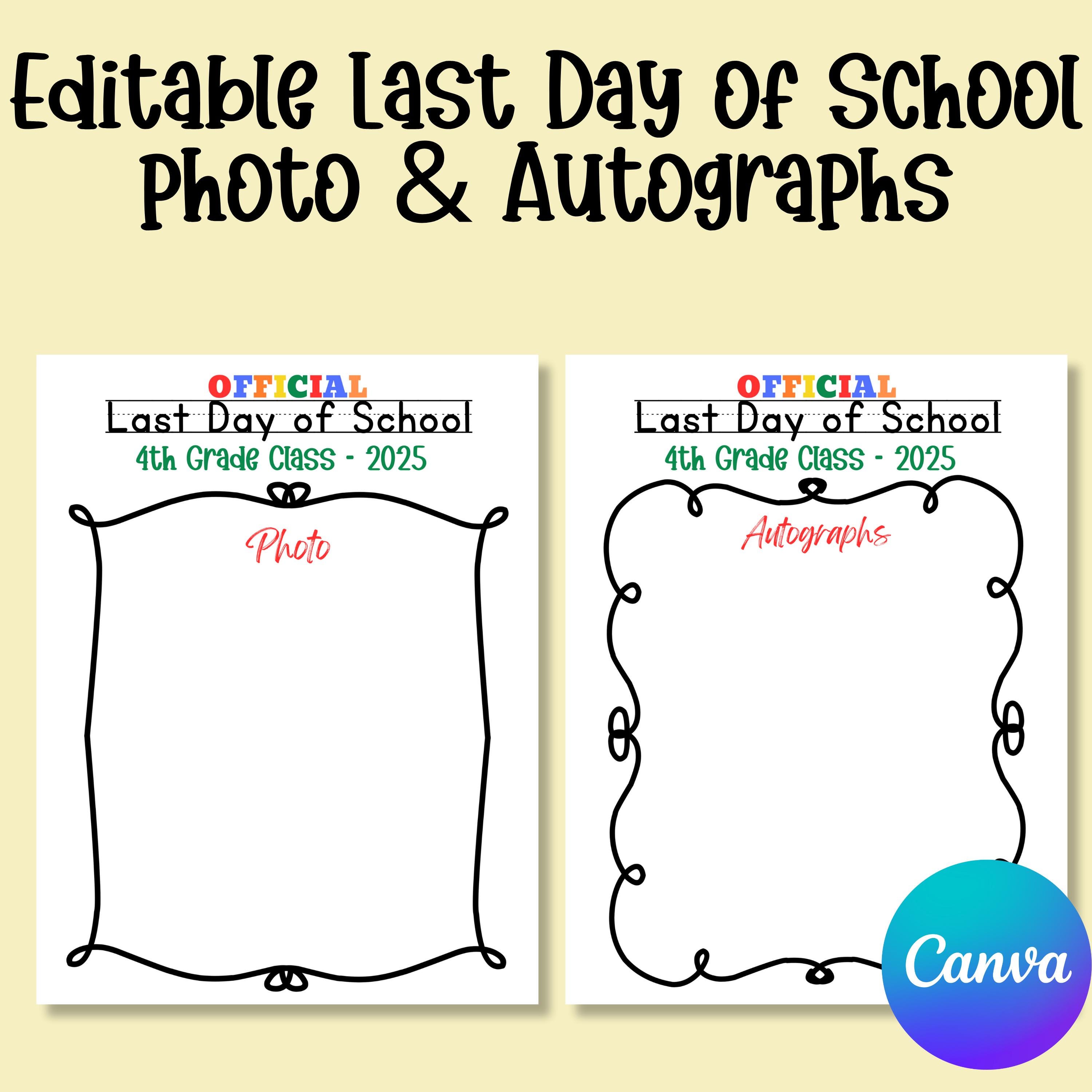 End of the Year Printable Autographs Sheet 2024-2025 Last Day of School ...