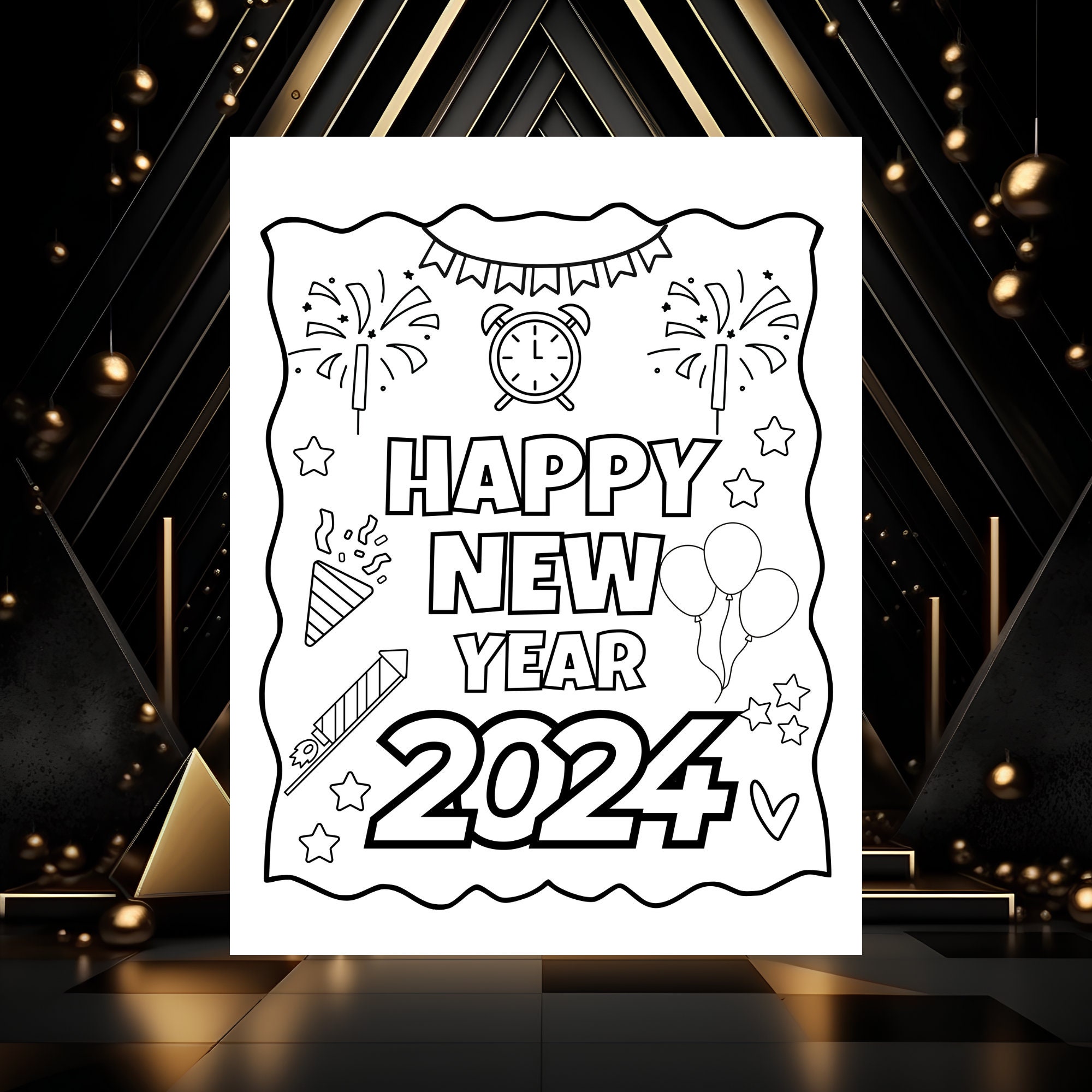 2024 Happy New Year Coloring Pages for Kids Printable New Year - Etsy