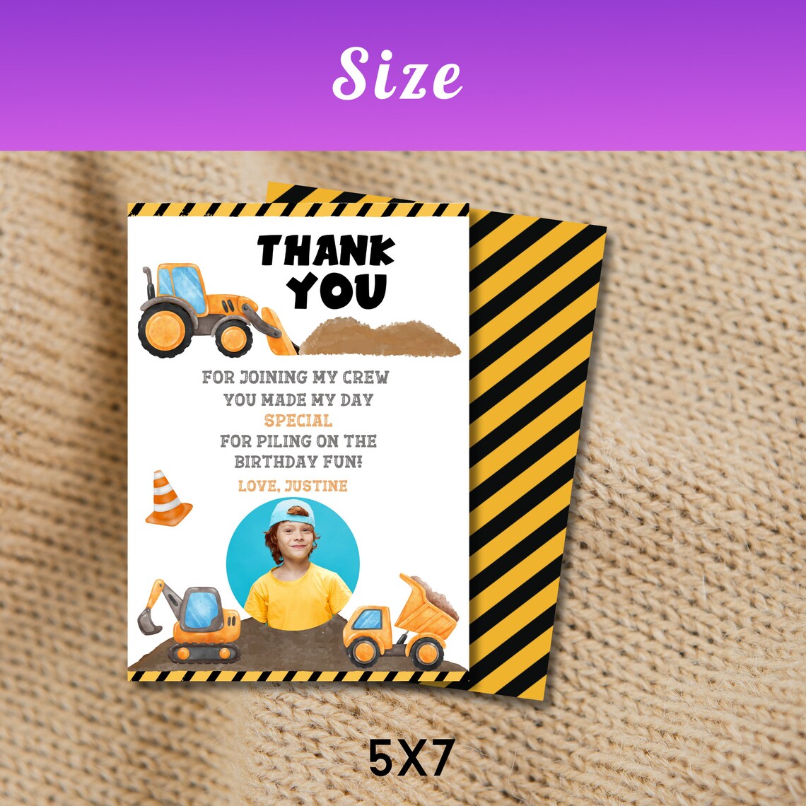 Editable Construction Thank You Card Template Construction Birthday ...