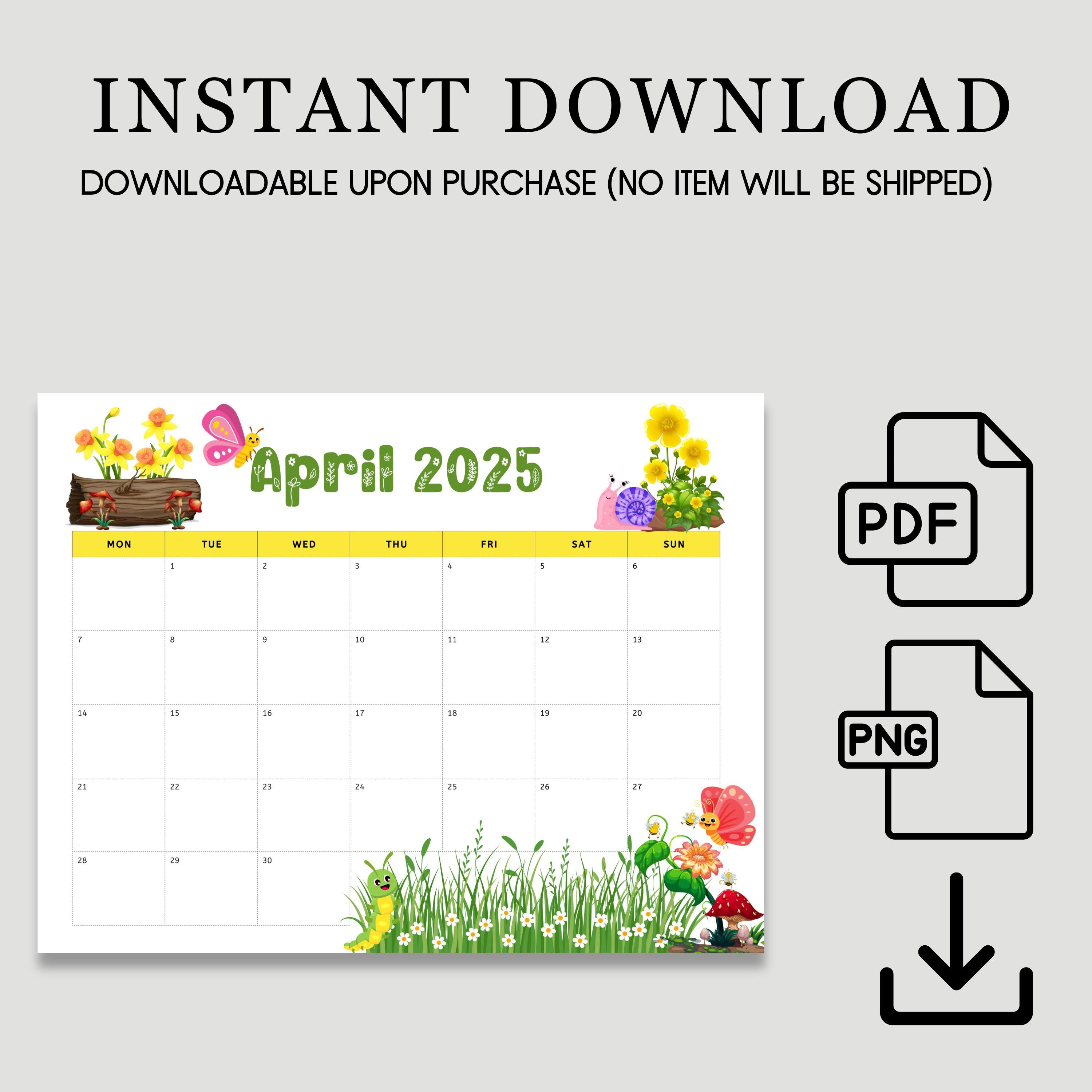 April 2025 Calendar Printable Kids Calendar 2025 Calendar Classroom ...