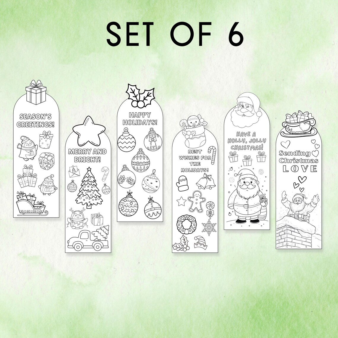 Christmas Coloring Bookmarks for Kids Bookmarks With Christmas Toppers ...