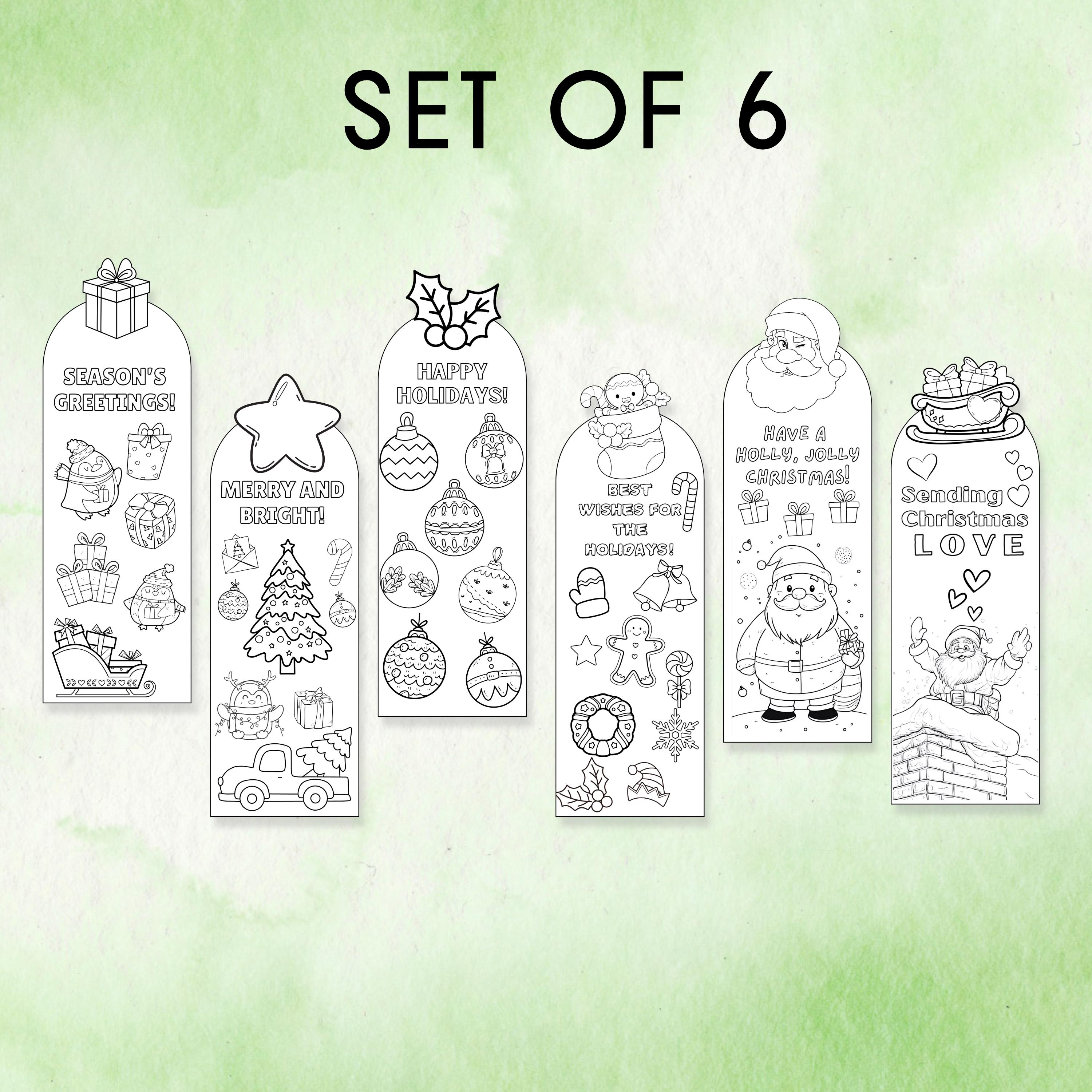Christmas Coloring Bookmarks for Kids Bookmarks With Christmas Toppers ...