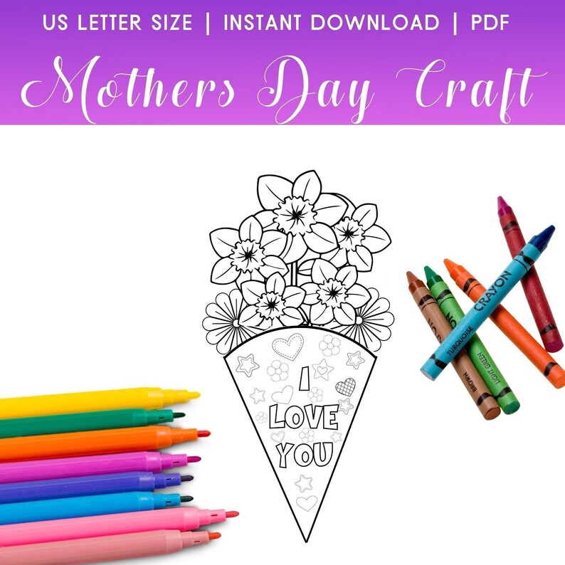 Mothers Day Flower Printable Coloring Mothers Day Bouquet Mother's Day ...