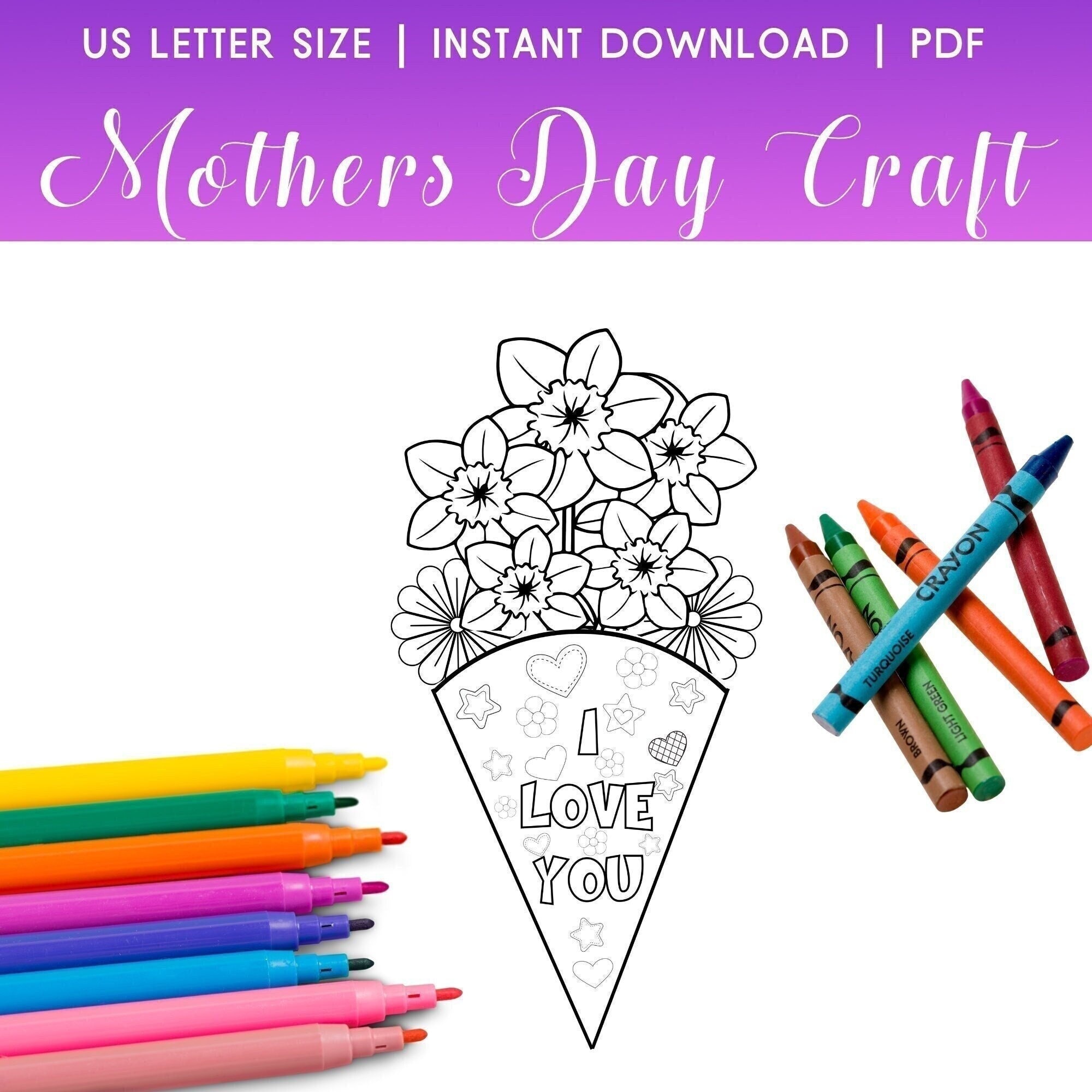 Mothers Day Flower Printable Coloring Mothers Day Bouquet Mother's Day ...