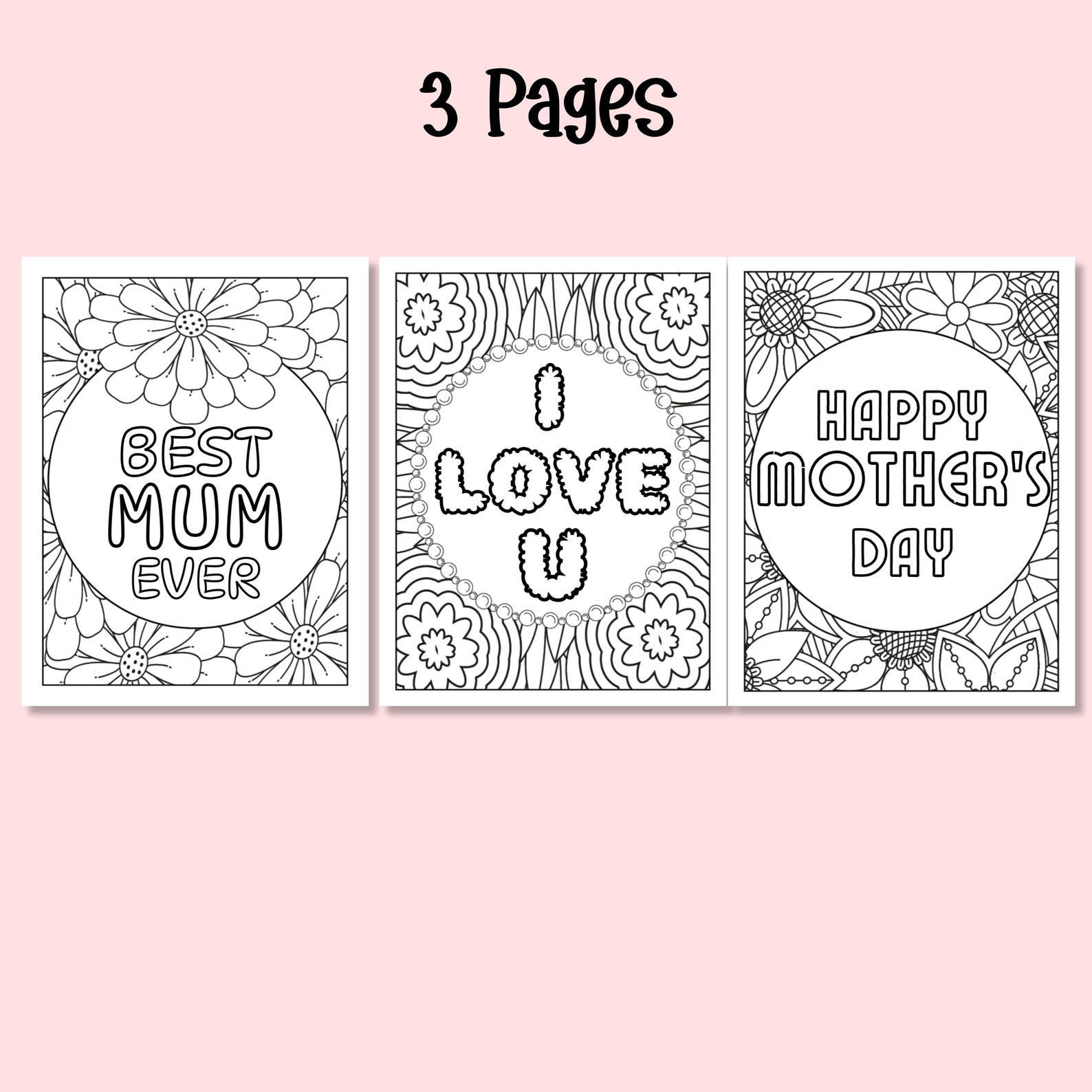Páginas para colorear del Día de la Madre, set de 3, tarjeta imprimible ...