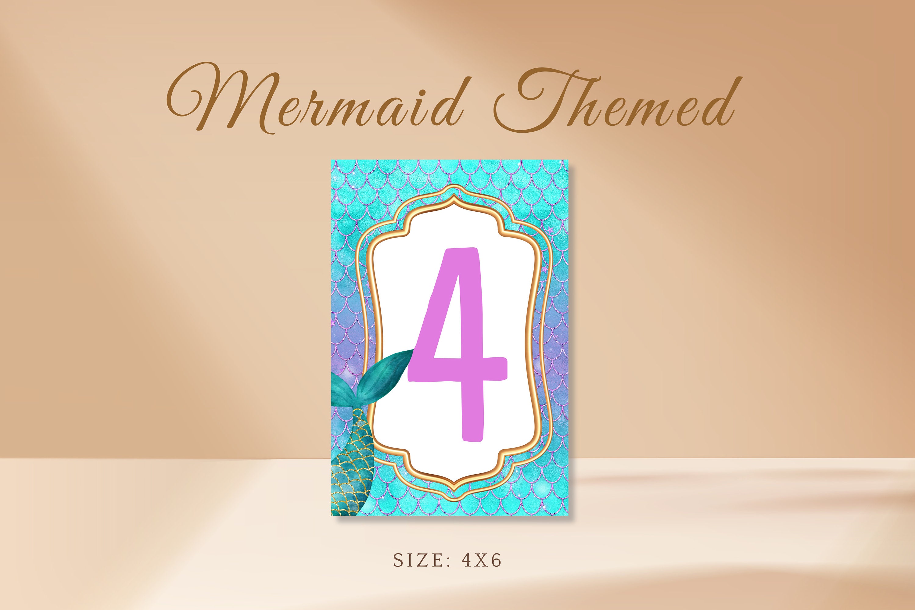 Editable Mermaid Party Table Number Card Set 4 Designs Rainbow Scales ...