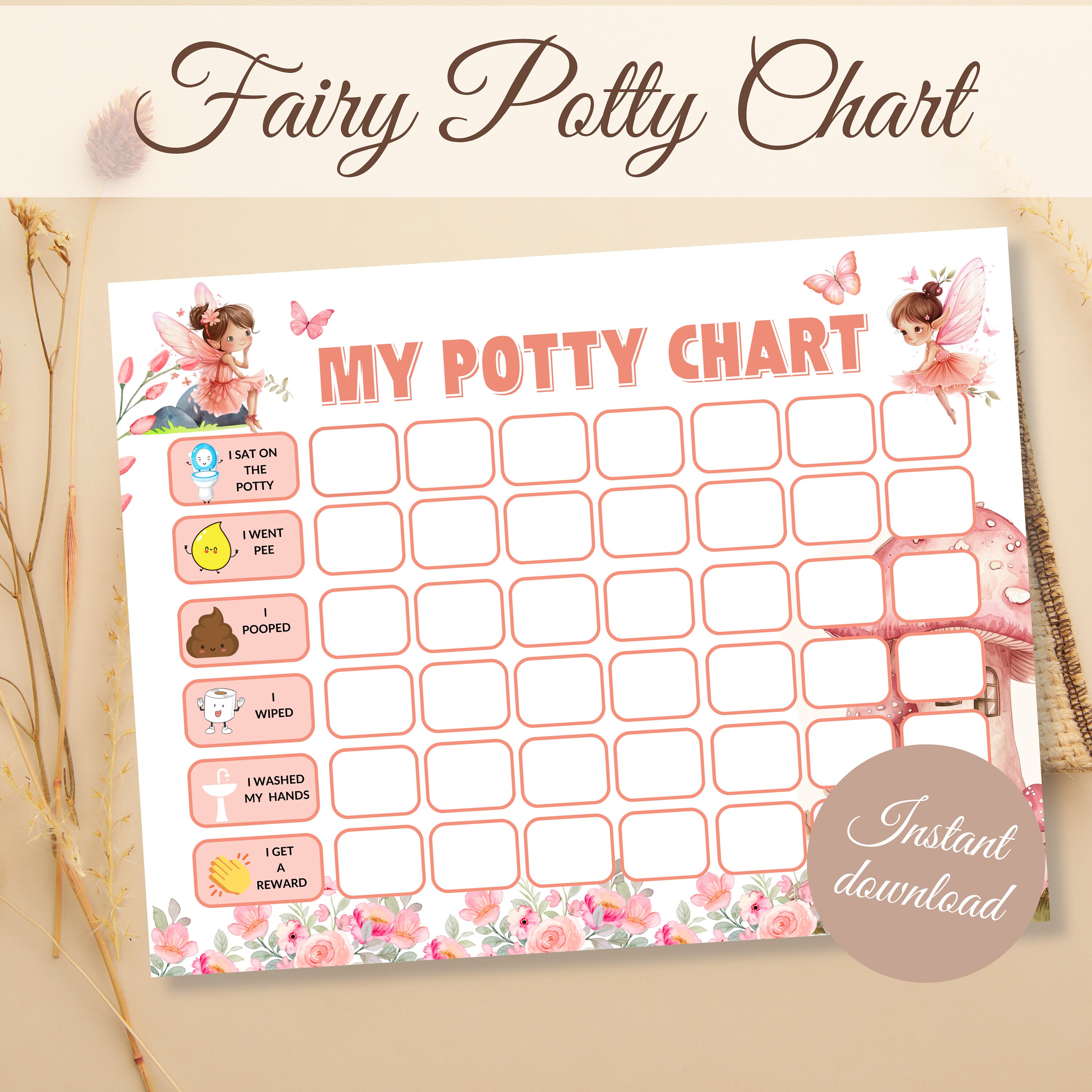 Fairy Potty Chart for Toddler Girl Toilet Training Chart Kids Potty ...