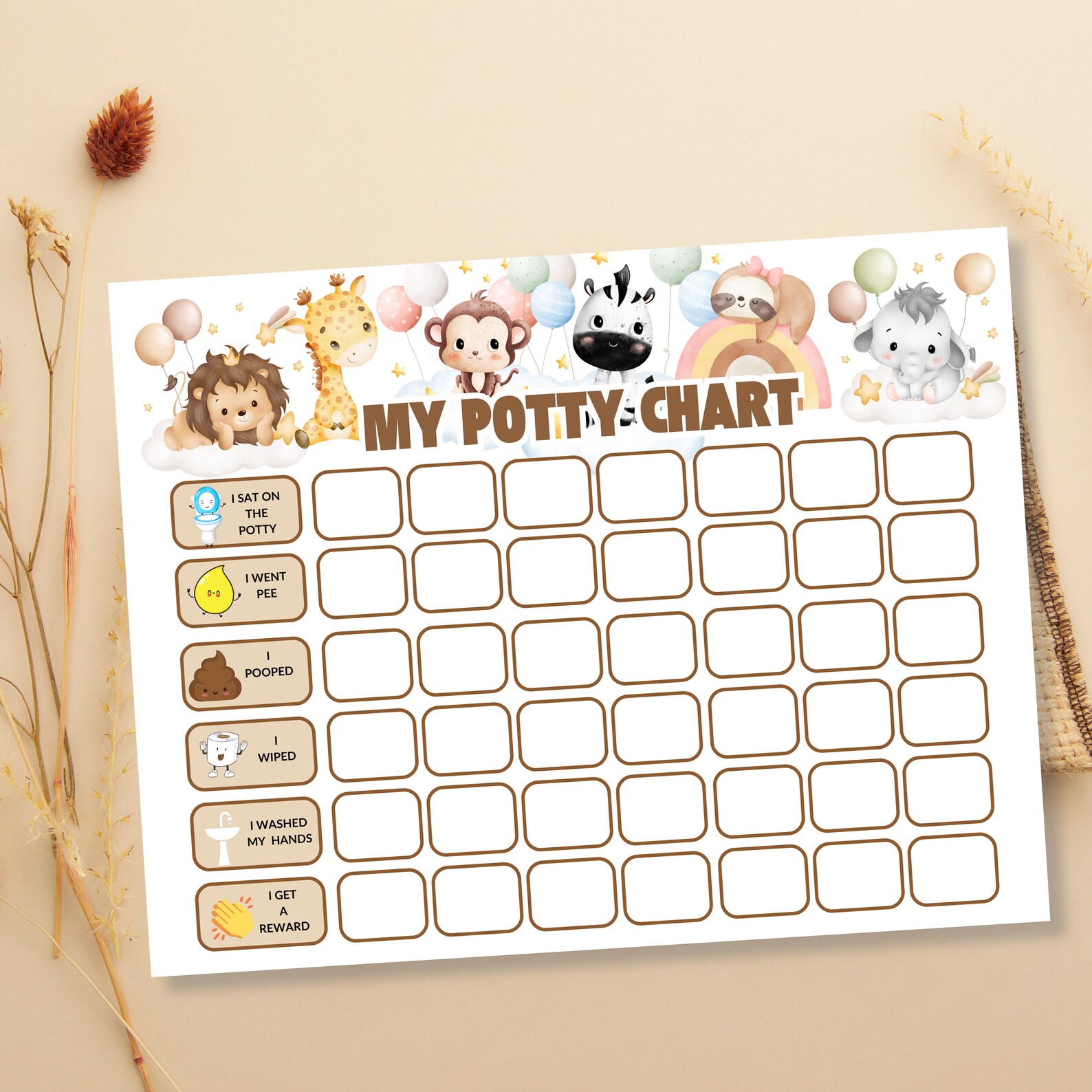 Jungle Animals Potty Chart for Girls Toilet Training Chart Kids Potty ...