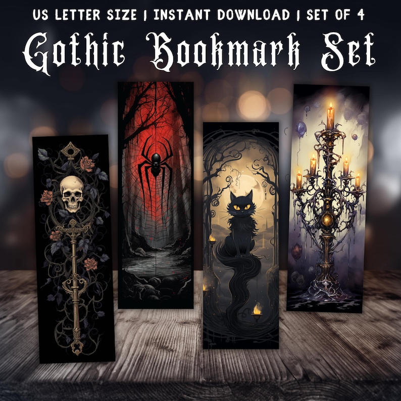 Gothic Bookmarks Set Printable Download Dark Academia Bookmarks Dark ...