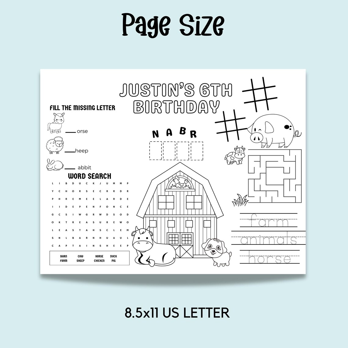 Editable Farm Birthday Coloring Farm Coloring Page Farm Personalized ...