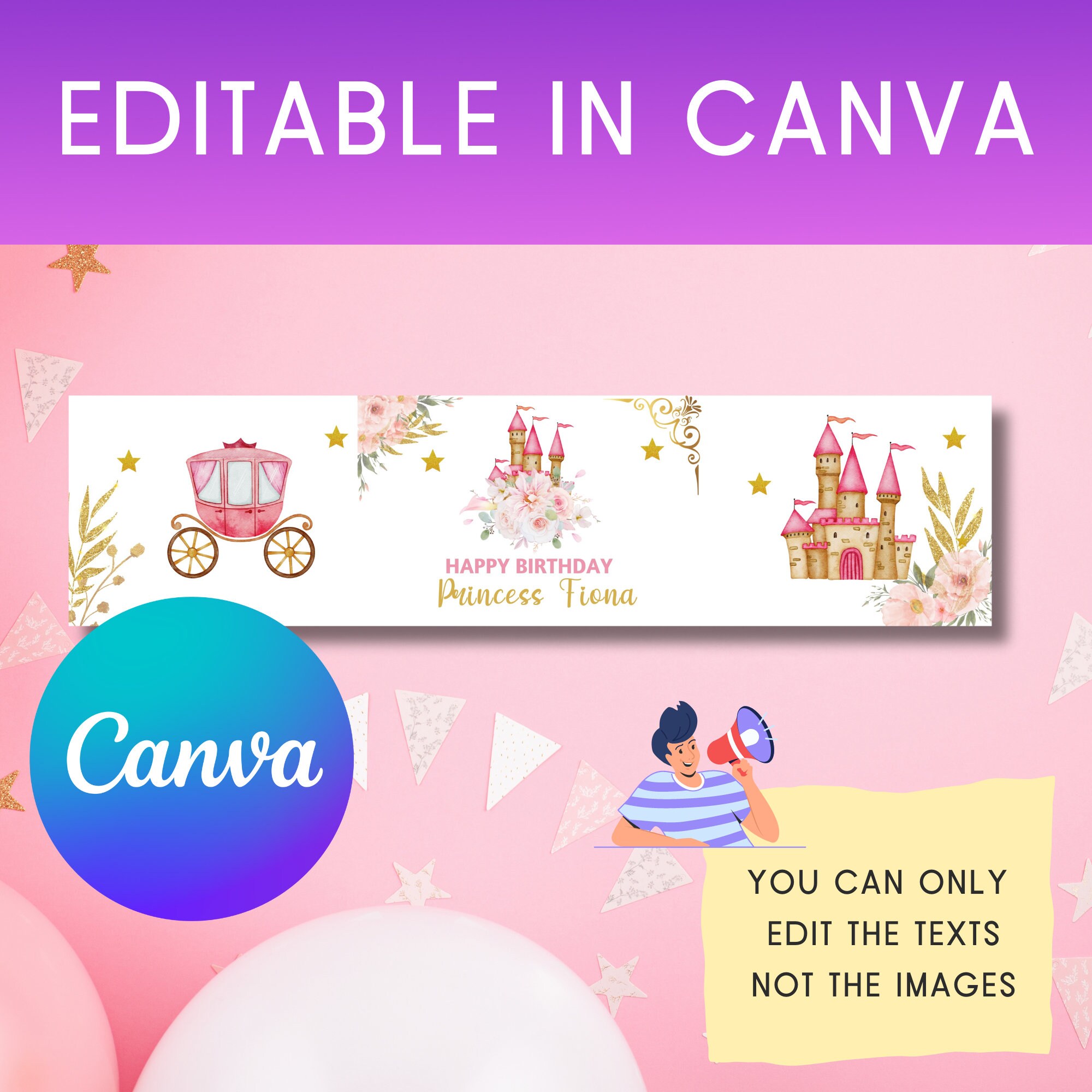 Editable Princess Bottle Water Label Template Princess Birthday Party ...