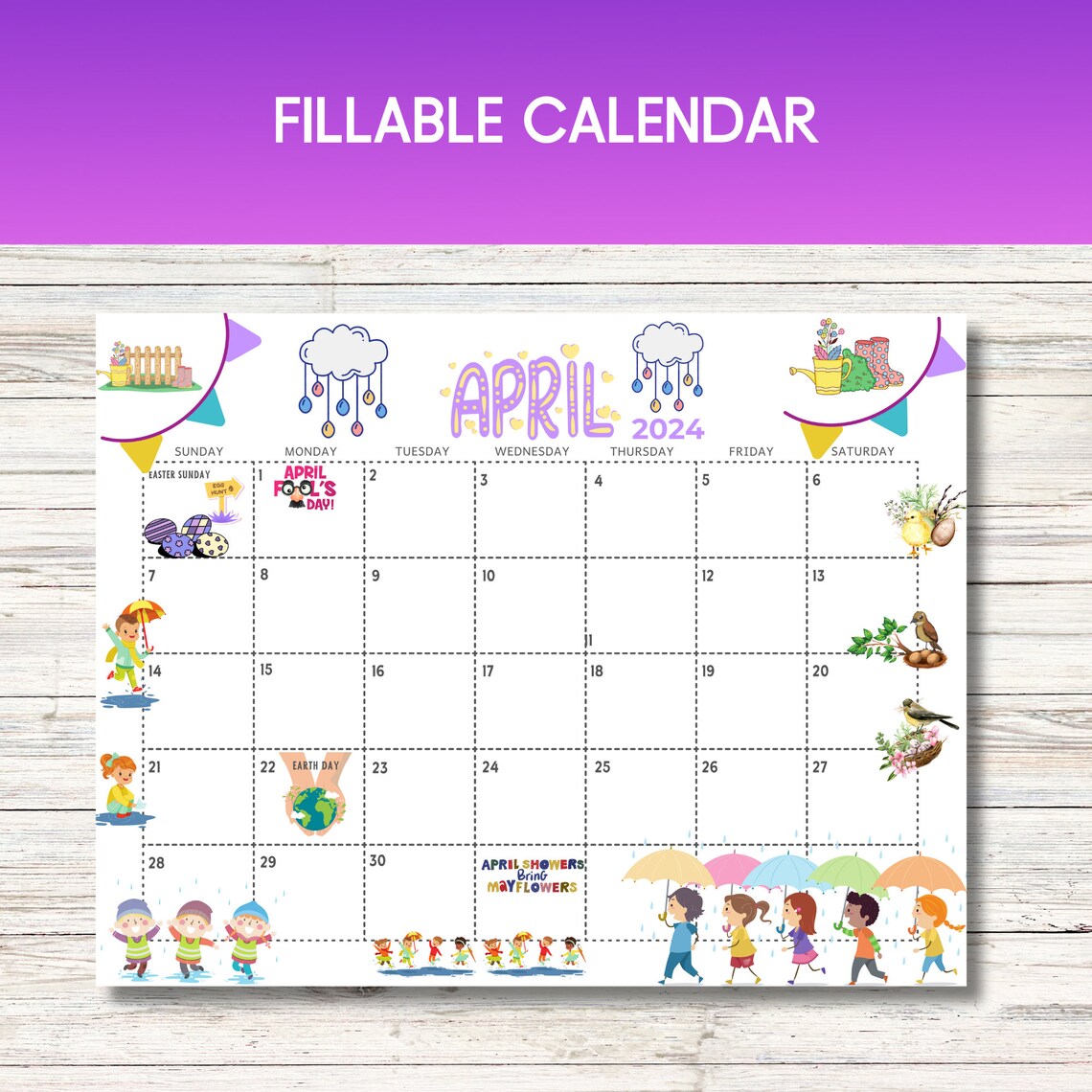 April 2024 Calendar Printable Kids Calendar 2024 Calendar Classroom ...