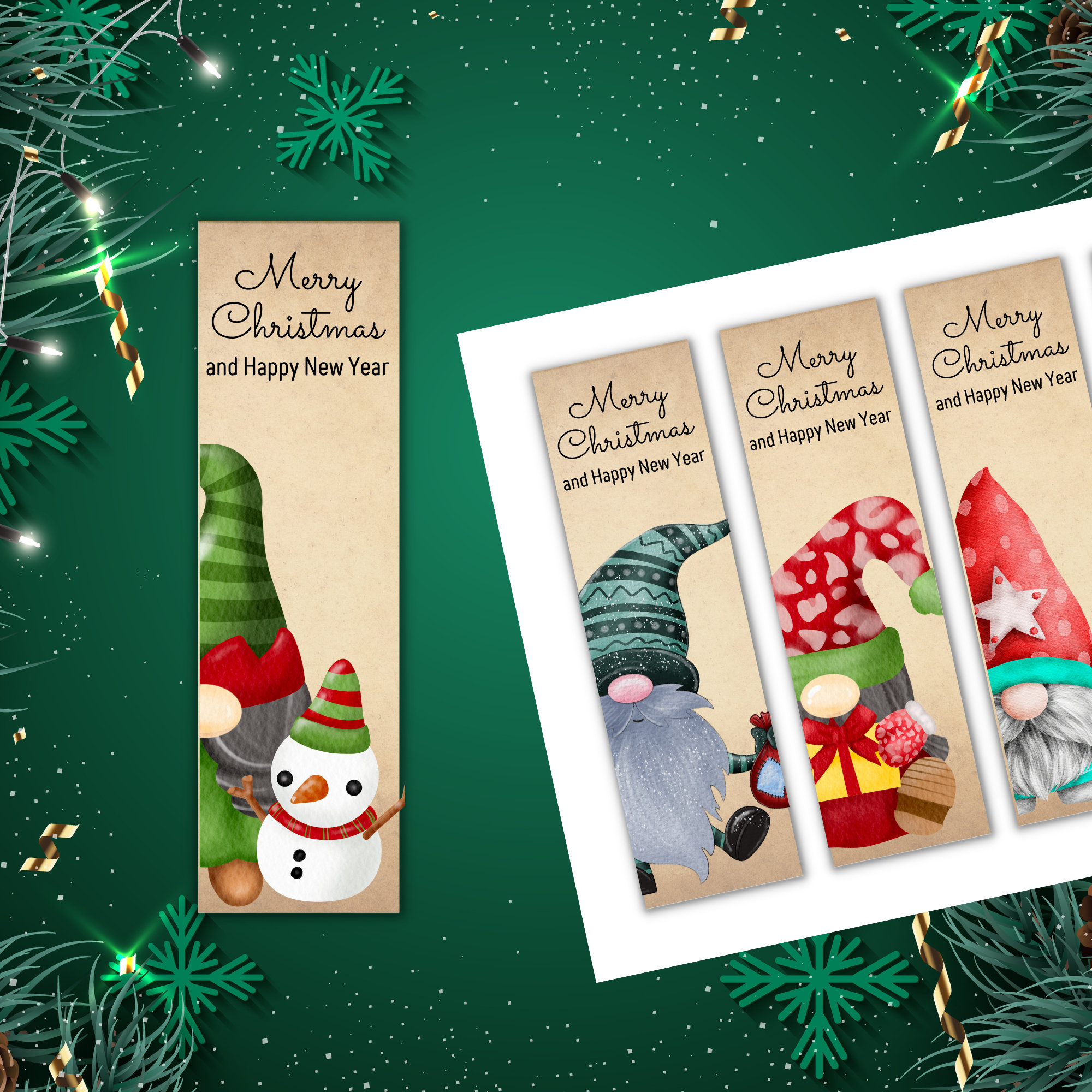Gnomes Bookmarks Printable Set of 4 Christmas Gnome Christmas Bookmarks ...