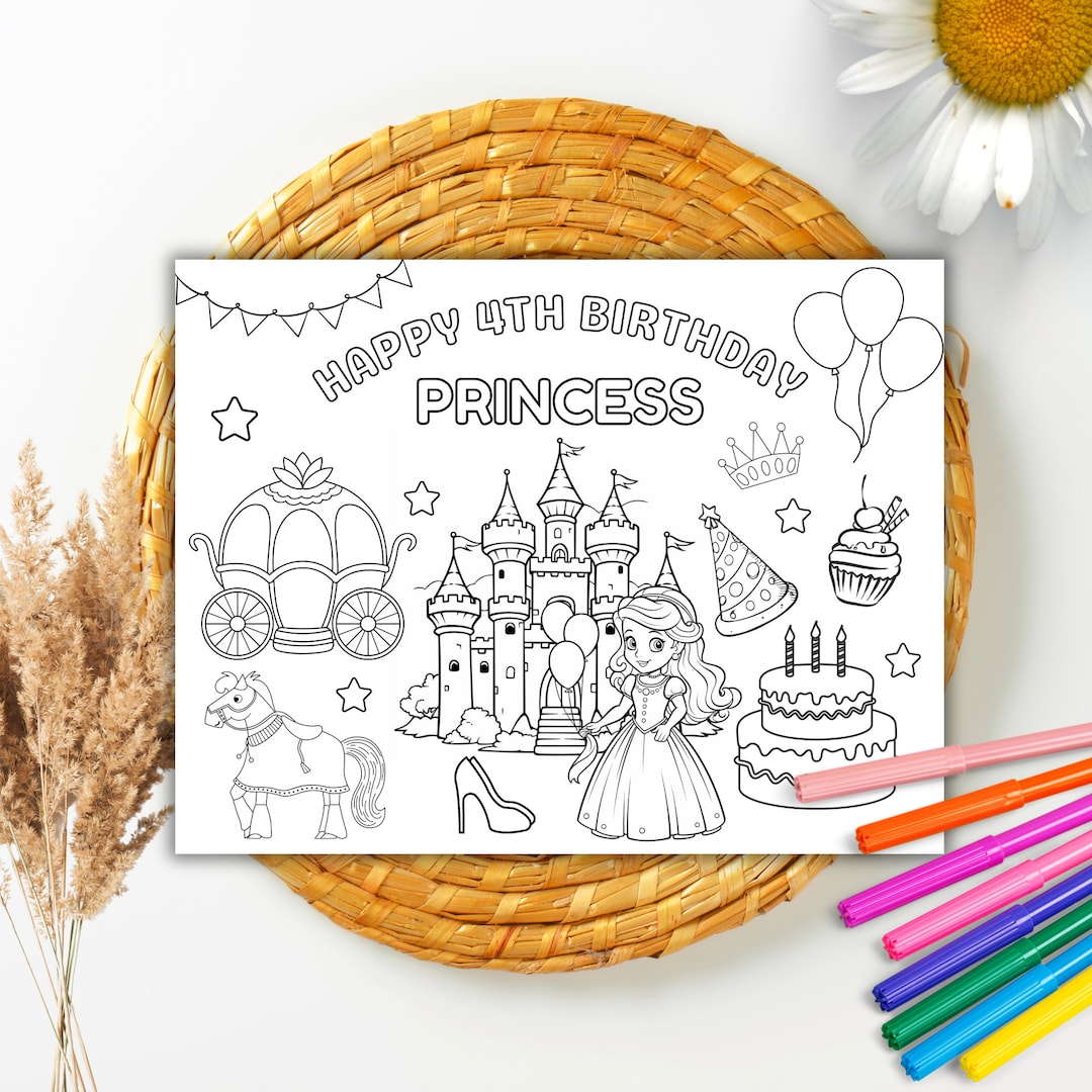 Editable Princess Birthday Coloring Princess Coloring Pages Princess ...