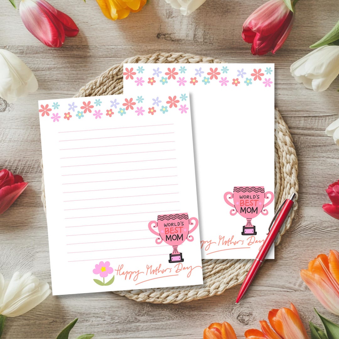 Mother's Day Stationery Printable Writing Paper Worlds Best Mom Winners ...