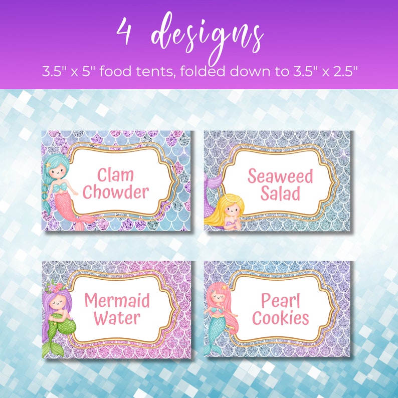 Editable Mermaid Party Food Label Mermaid Blank Food Tent Cards Labels ...