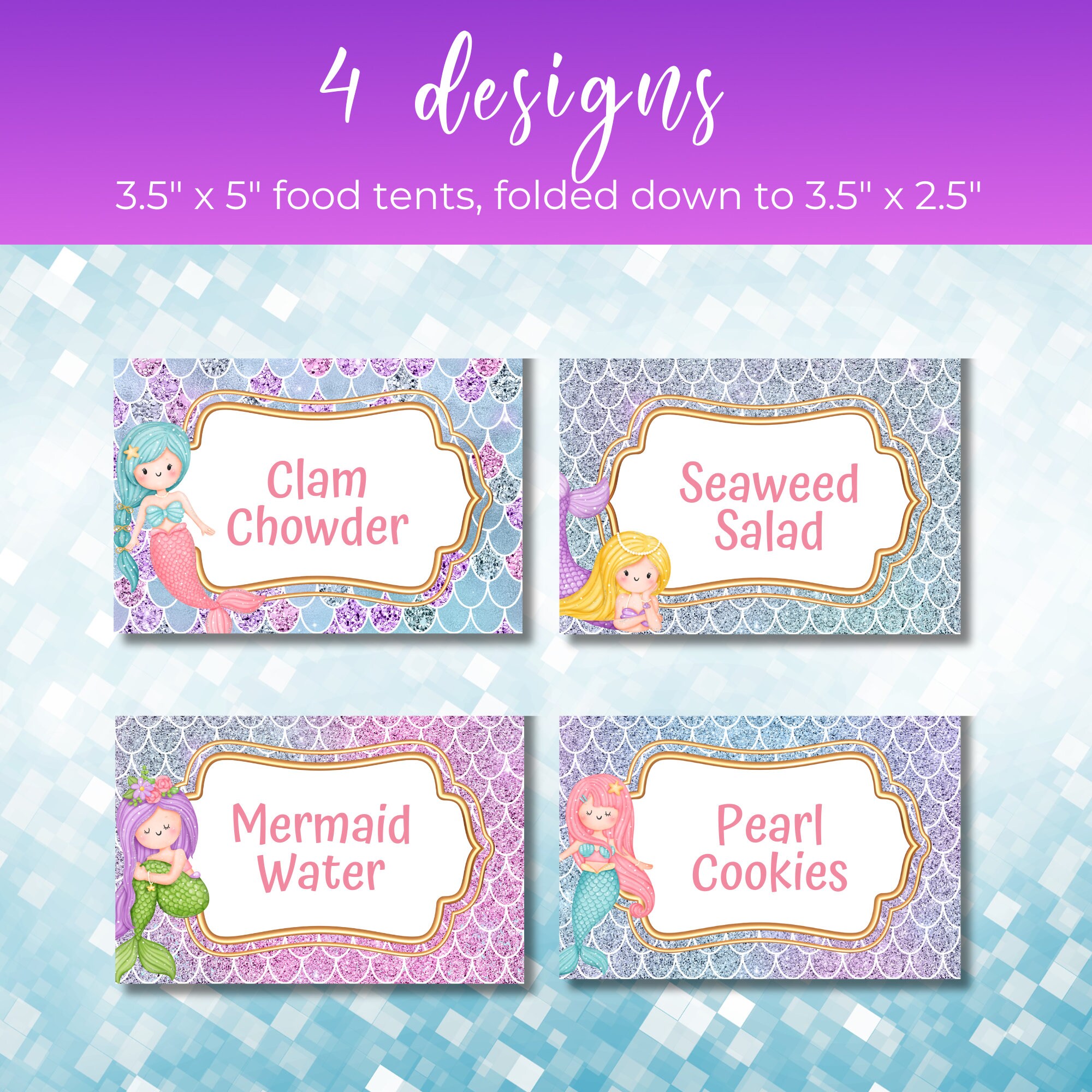 Editable Mermaid Party Food Label Mermaid Blank Food Tent Cards Labels ...