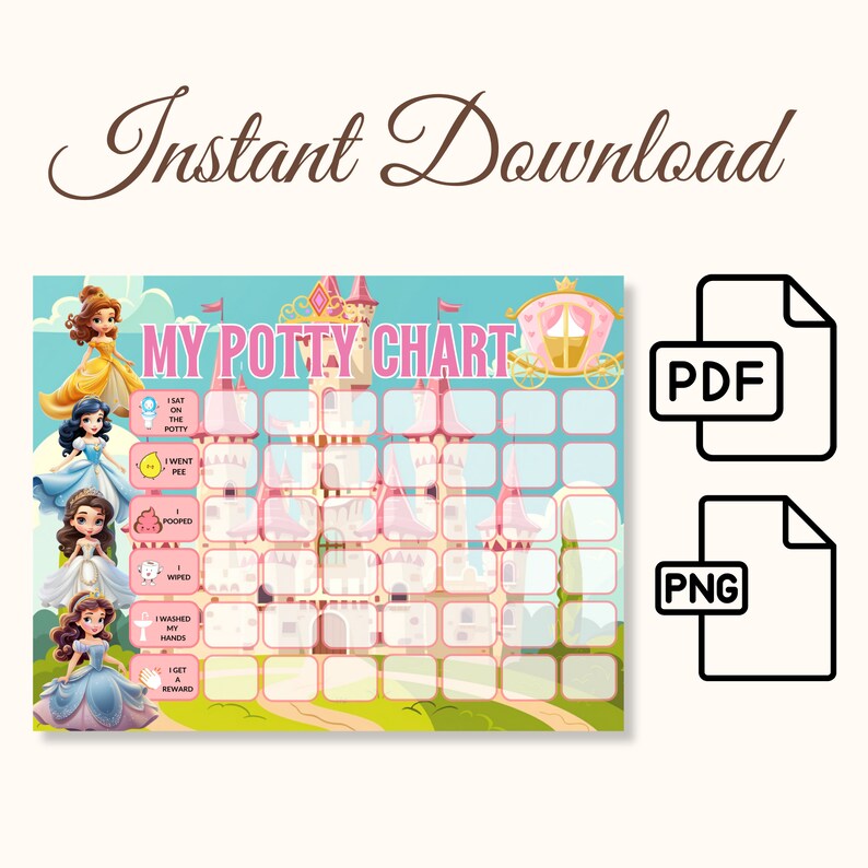 Printable Kids Princess Potty Chart for Girls Toddler Potty Training ...