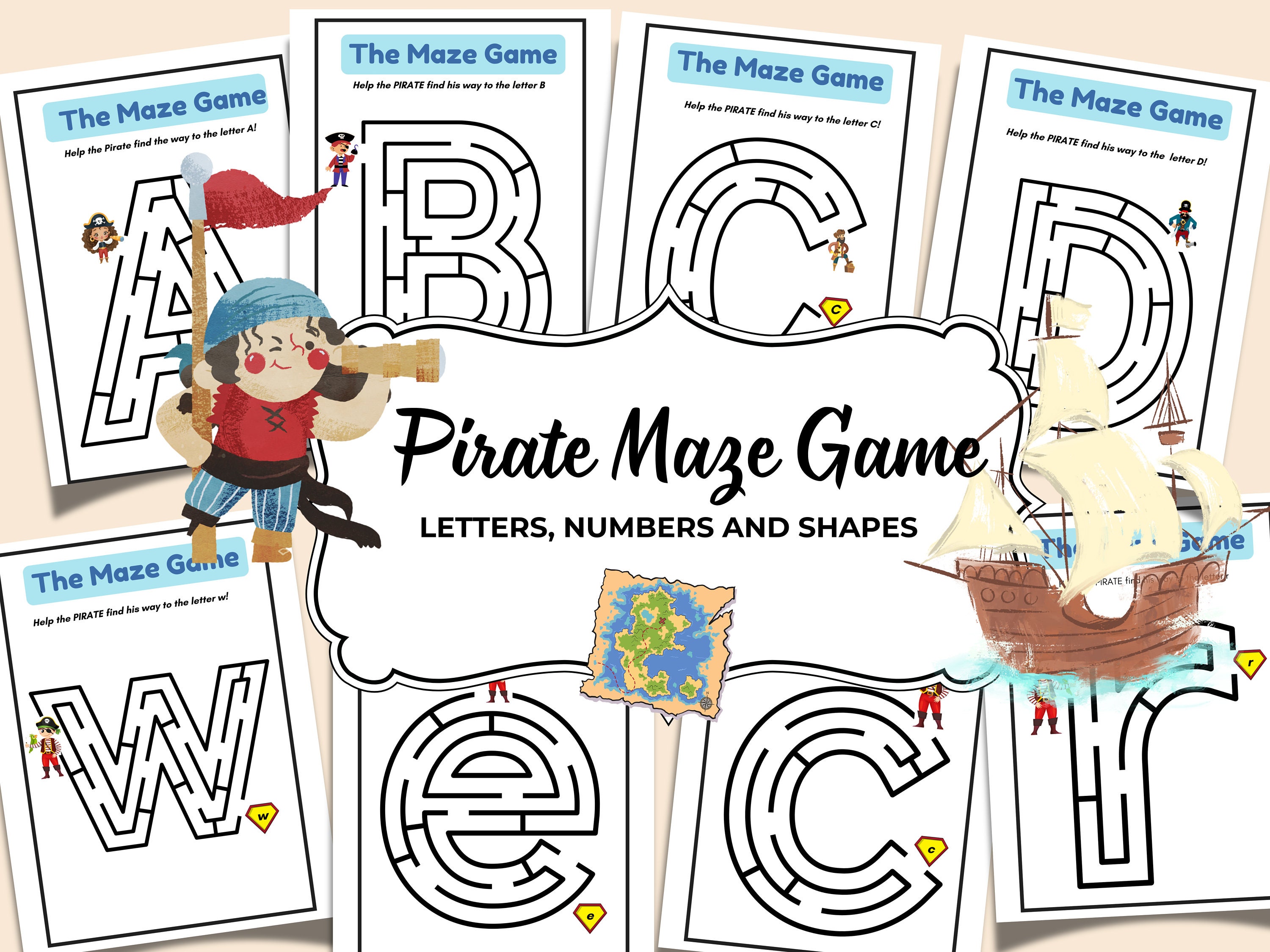 ABC Letter Learning Pirate Maze Game Preschool, Kindergartener ...