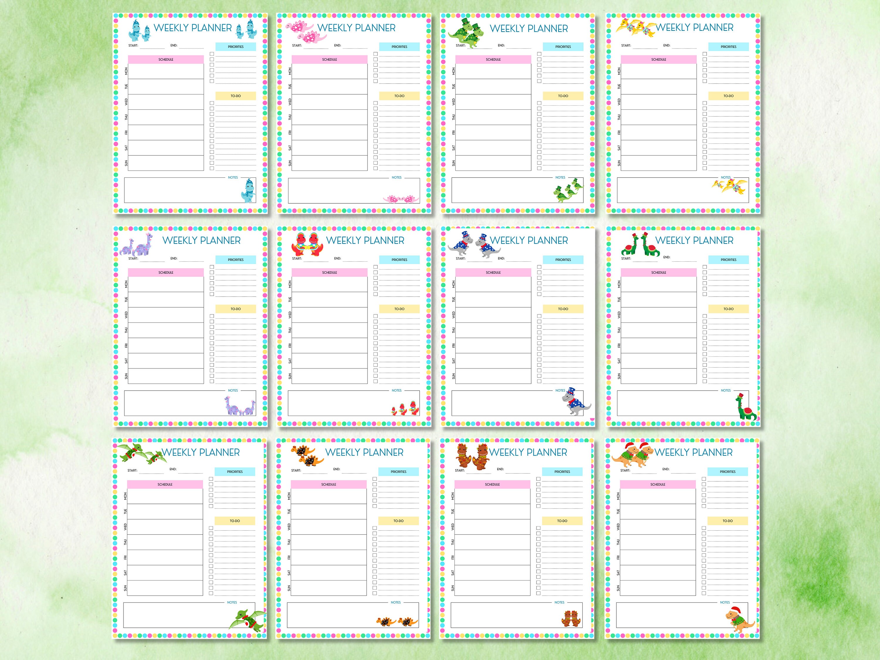 Kids Dinosaur Printable Planner Weekly Monthly Planner Dinosaur ...
