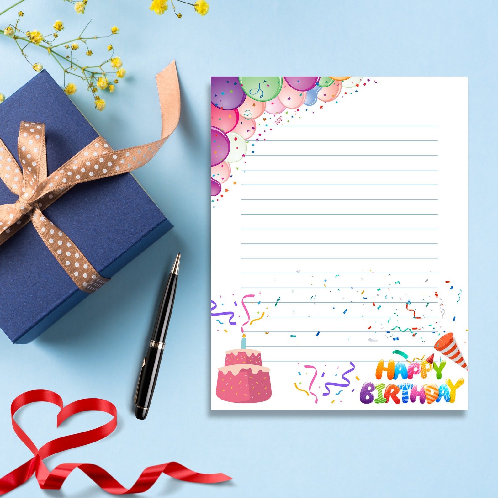 Printable Happy Birthday Stationary Birthday Stationery Paper Balloons ...