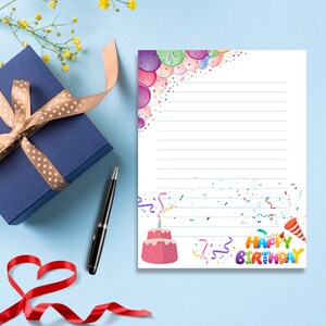 Printable Happy Birthday Stationary Birthday Stationery Paper Balloons ...