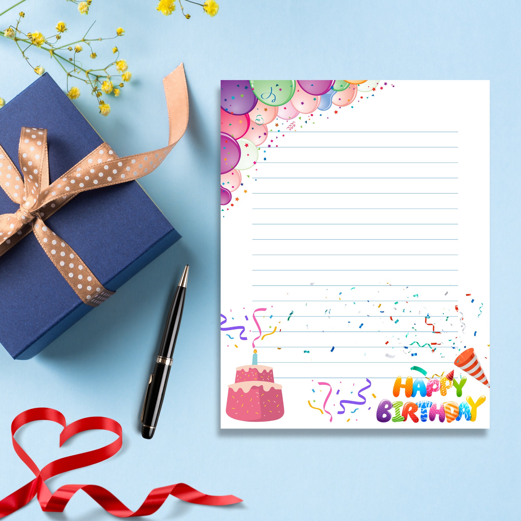 Printable Happy Birthday Stationary Birthday Stationery Paper Balloons ...
