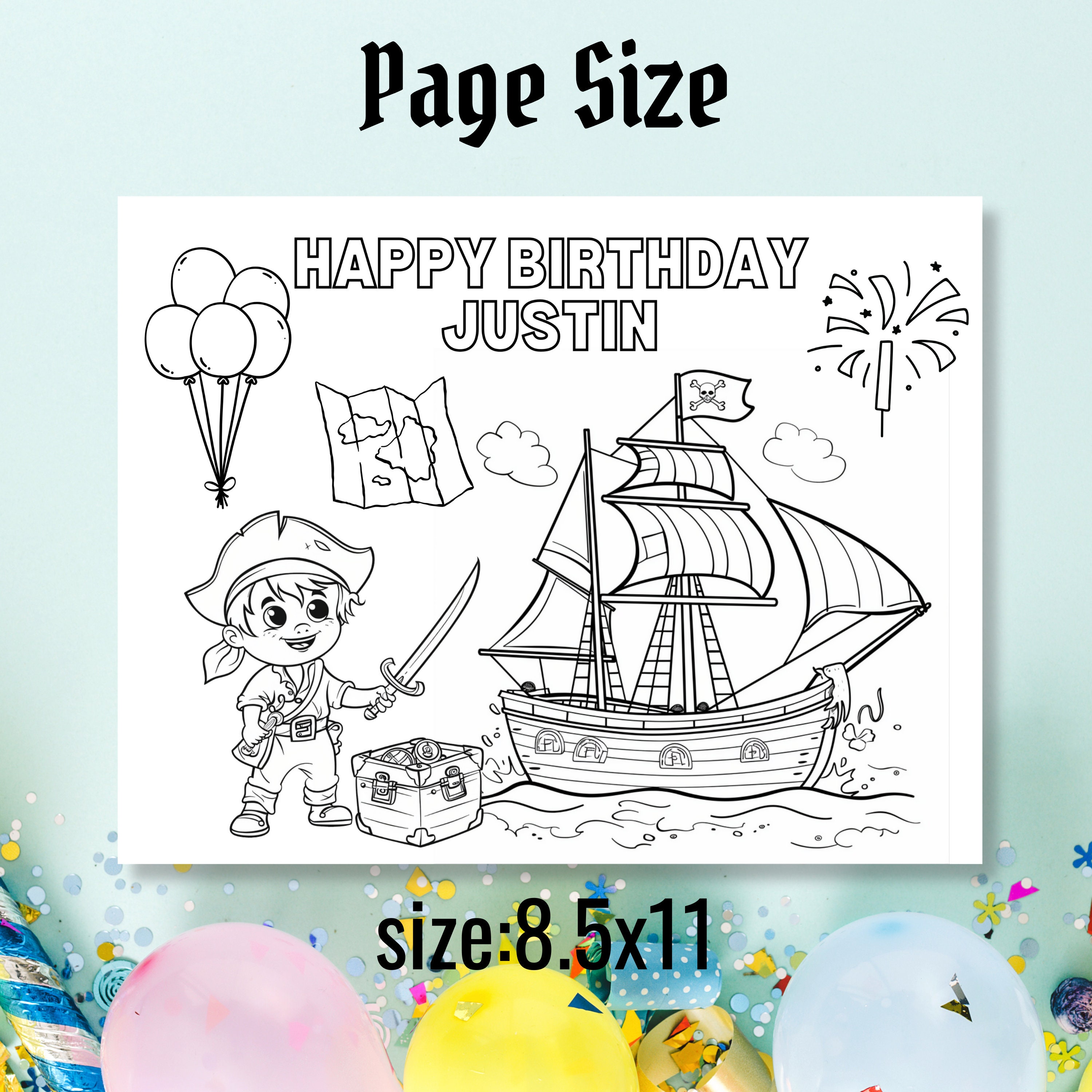 Editable Pirate Birthday Coloring Page Pirate Activity Birthday Favor ...