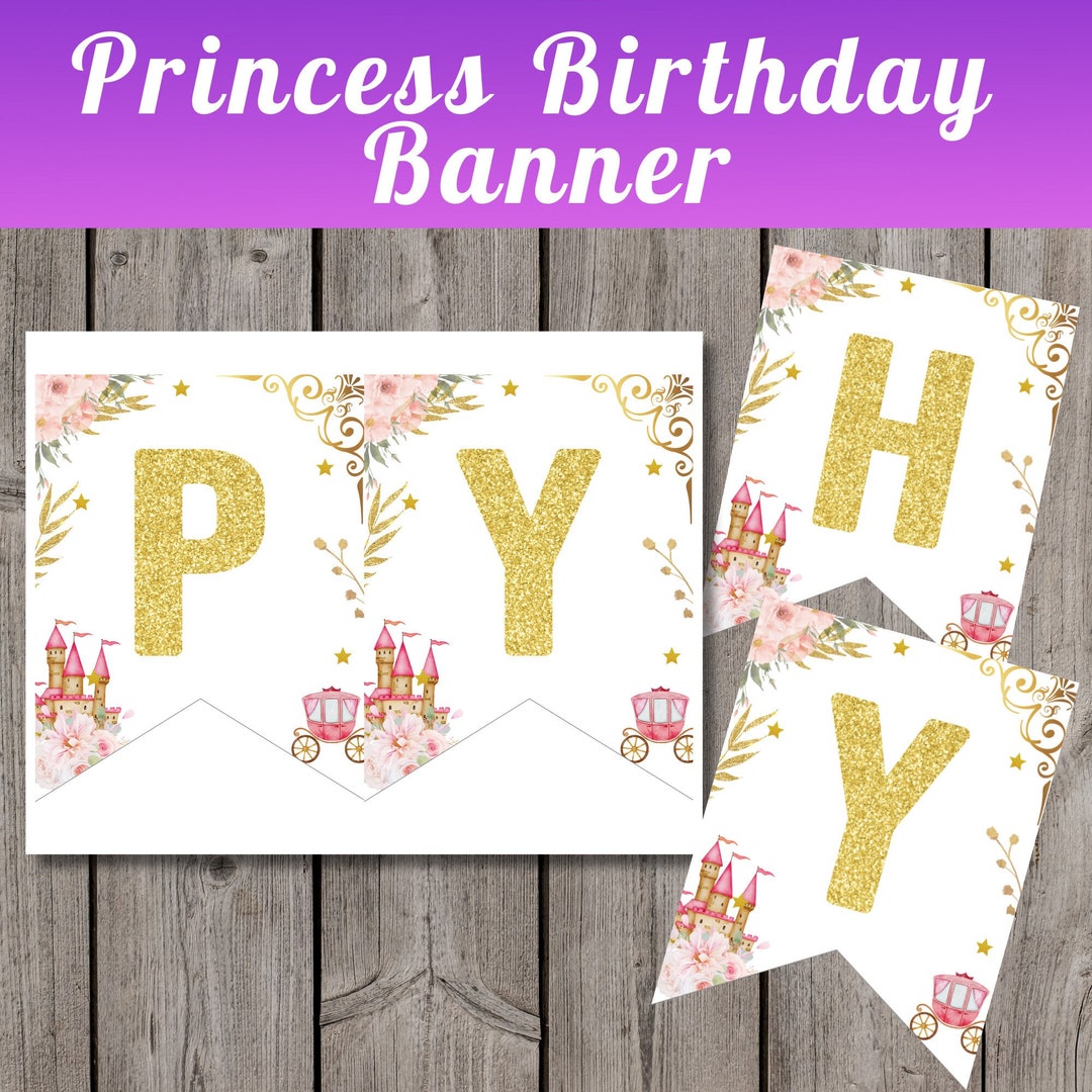 Princess Happy Birthday Banner Printable Princess Birthday Banner ...