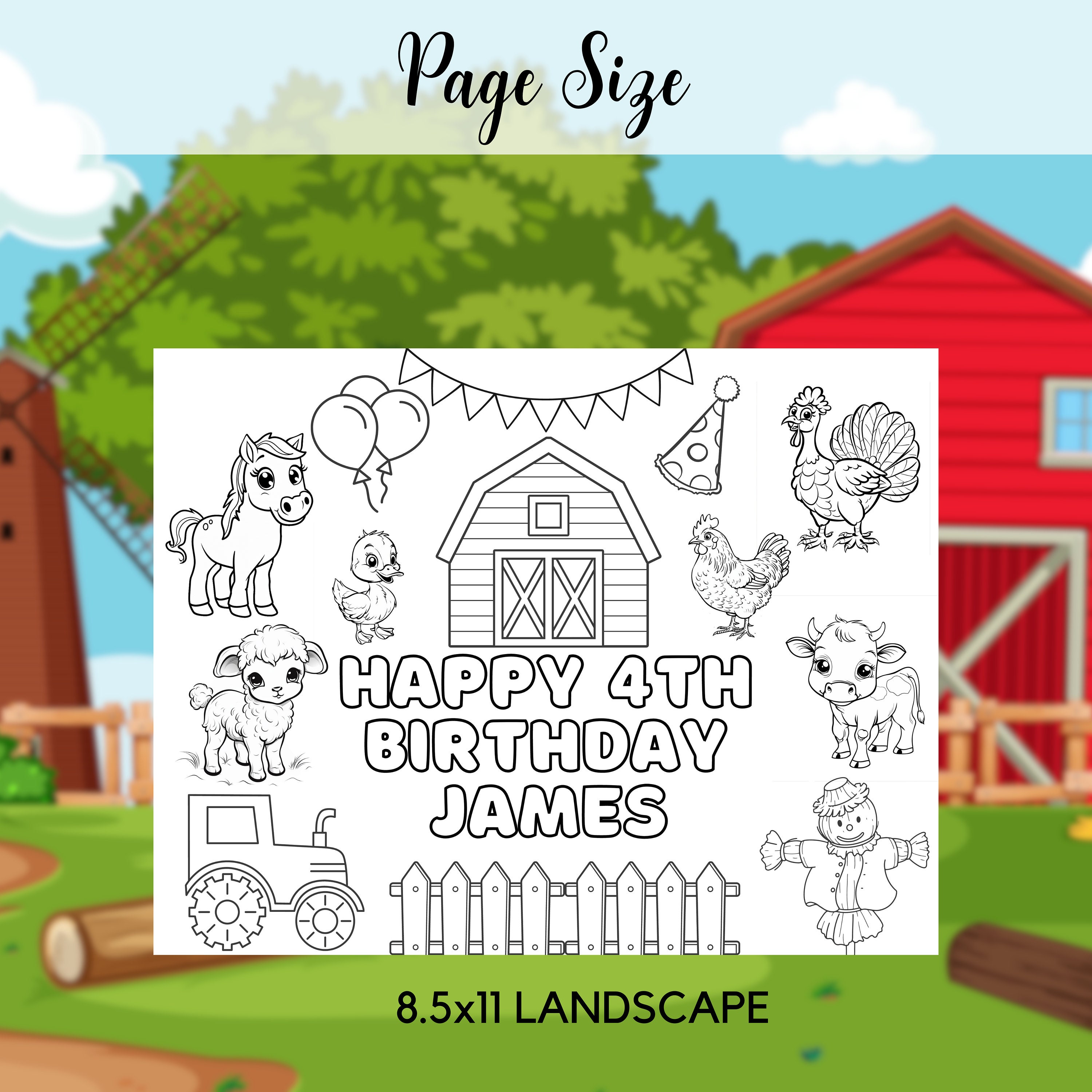 Editable Farm Birthday Coloring Farm Coloring Page Farm Personalized ...