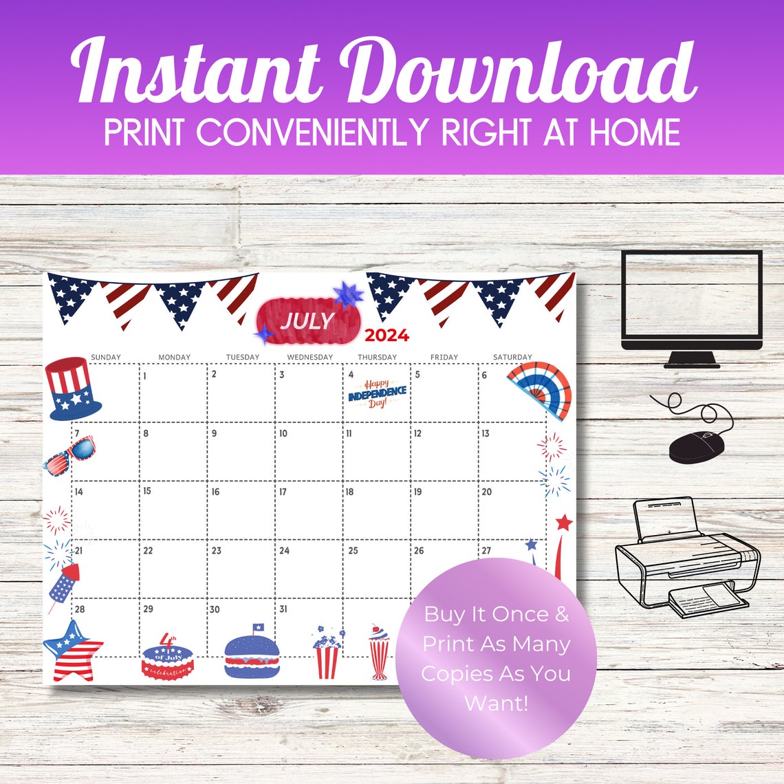 July 2024 Calendar Printable Kids 2024 Calendar Classroom School July ...